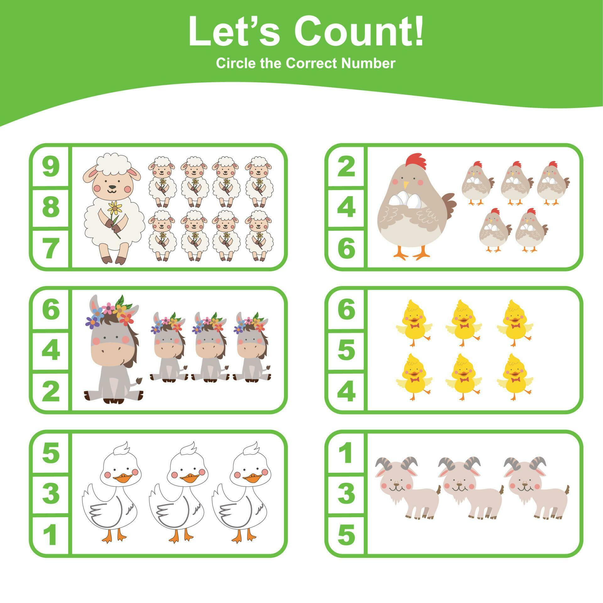 Math educational game for children. Count and circle worksheet ...