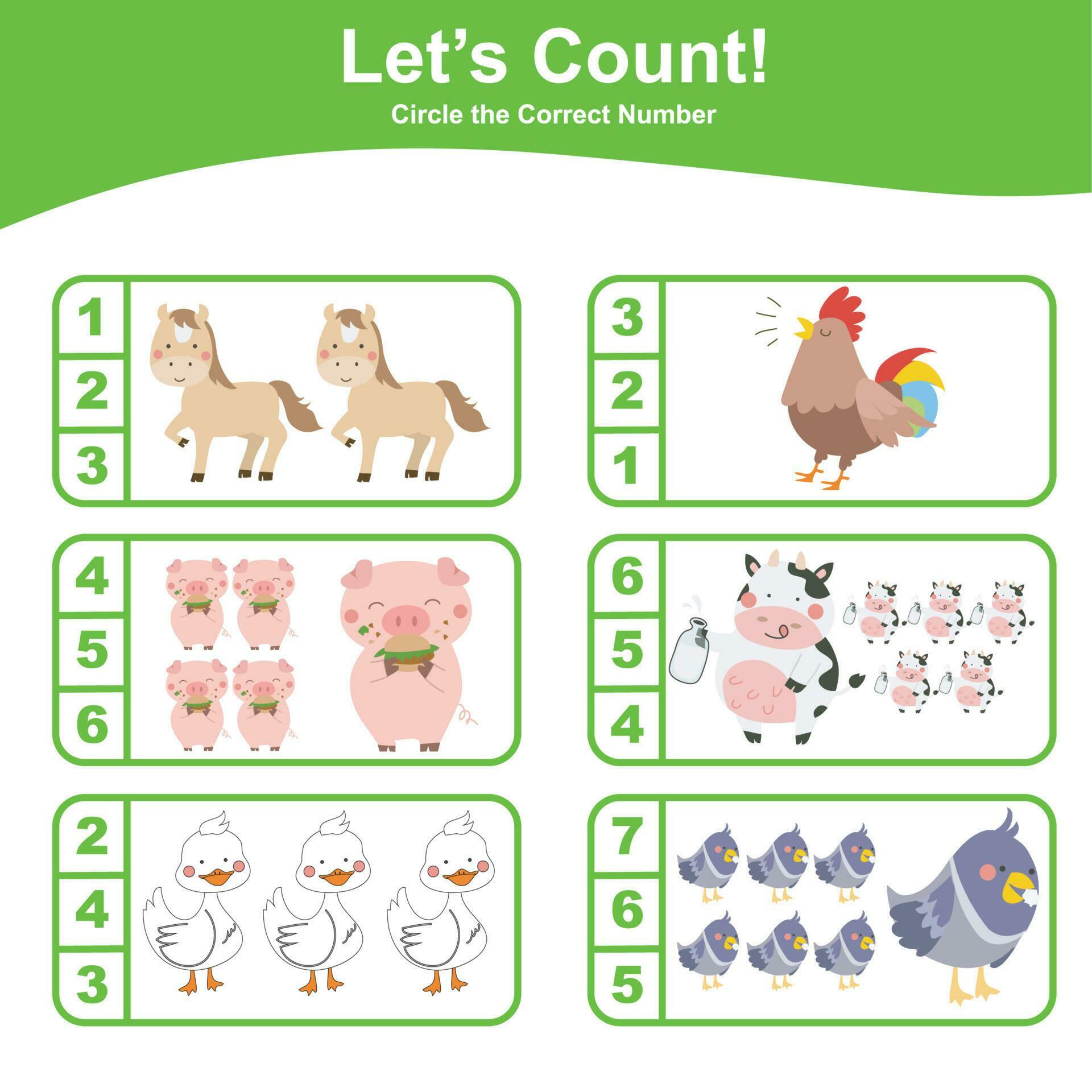 Math educational game for children. Count and circle worksheet ...