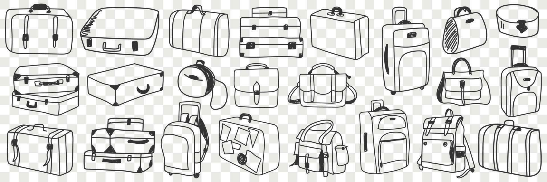 Suitcase traveling luggage doodle set. Collection of hand drawn various ...