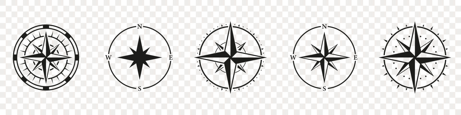 Compass Silhouette Icon Set Navigational Orientation Equipment Glyph Pictogram Adventure