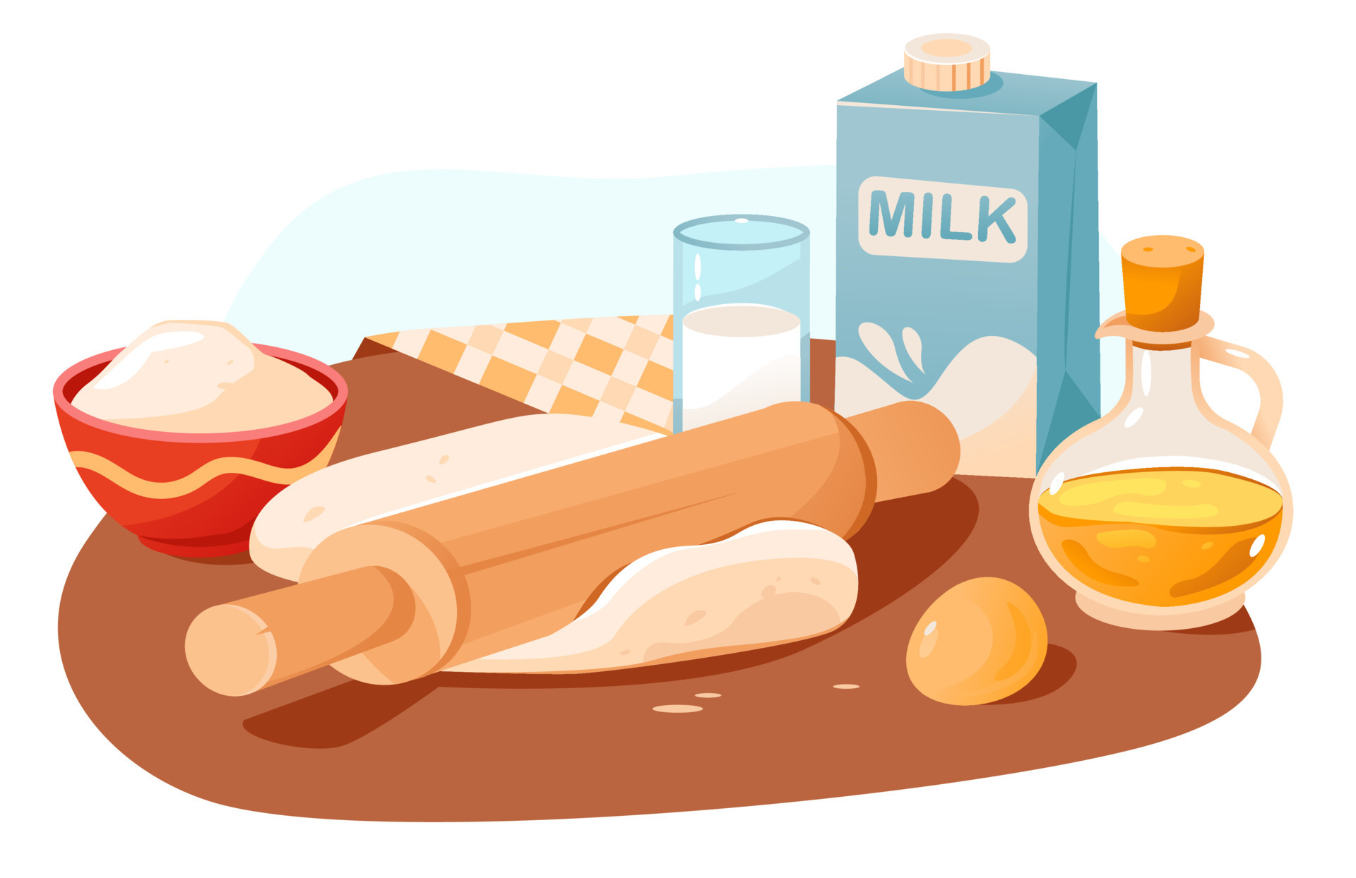 Rolling Pin With Dough Baking Ingredients Products And Kitchen Tools