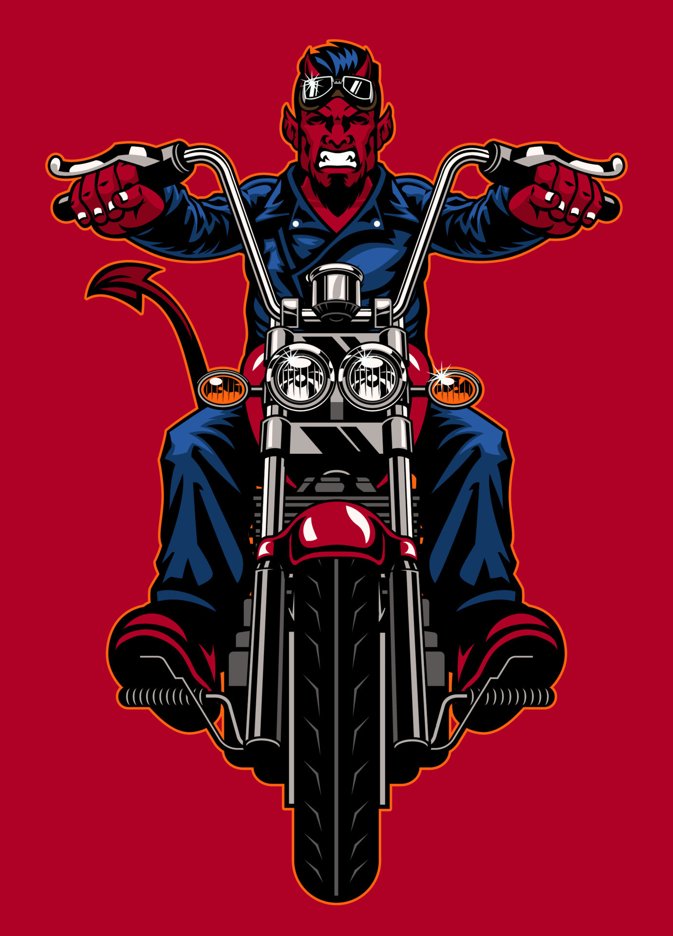 Devil Biker Wearing Leather Jacket And Riding The Vintage Motorcycle 23232487 Vector Art At Vecteezy