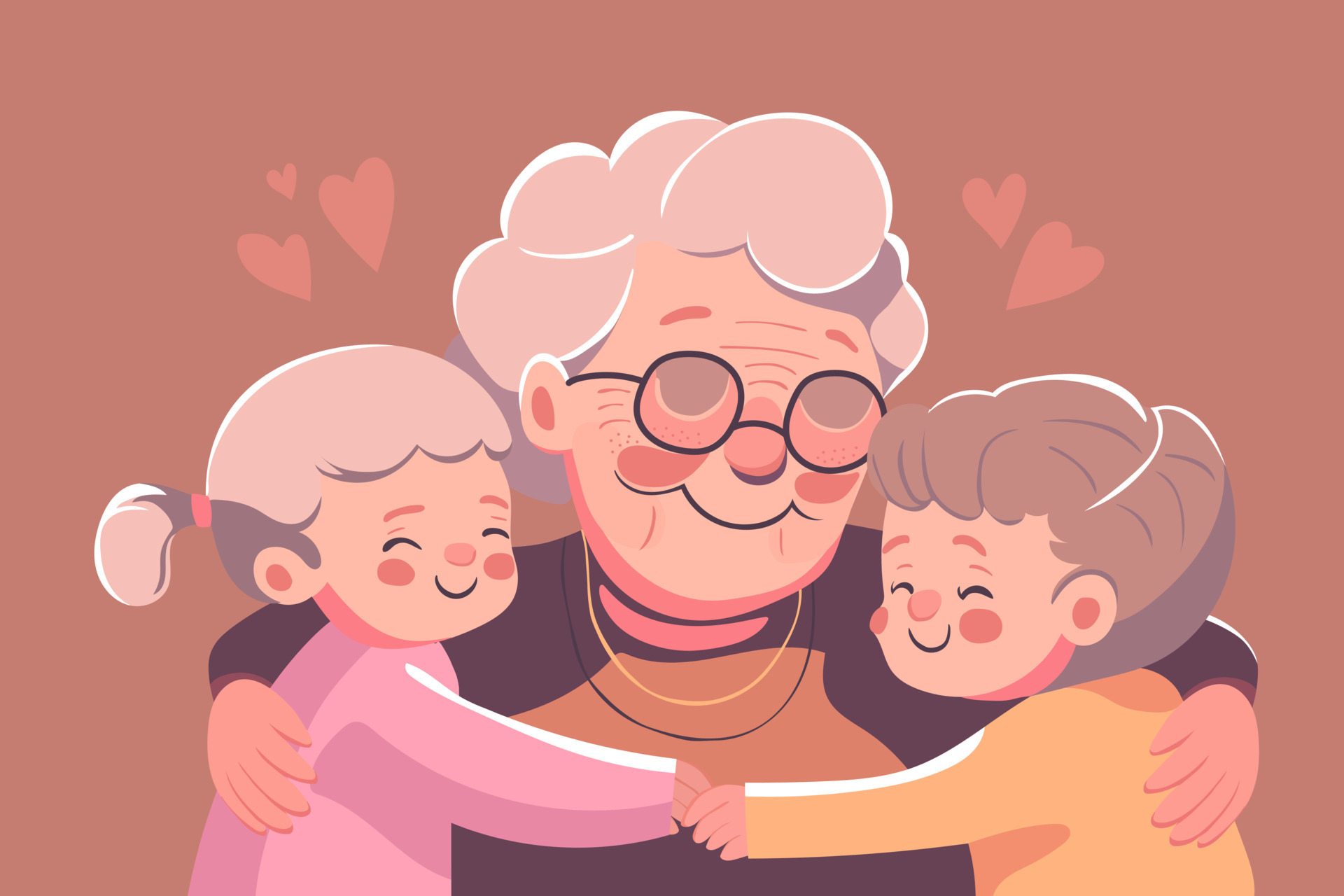 abuelita y nietos son abrazando, contento abuela con sonriente niños 23234036 Vector en Vecteezy