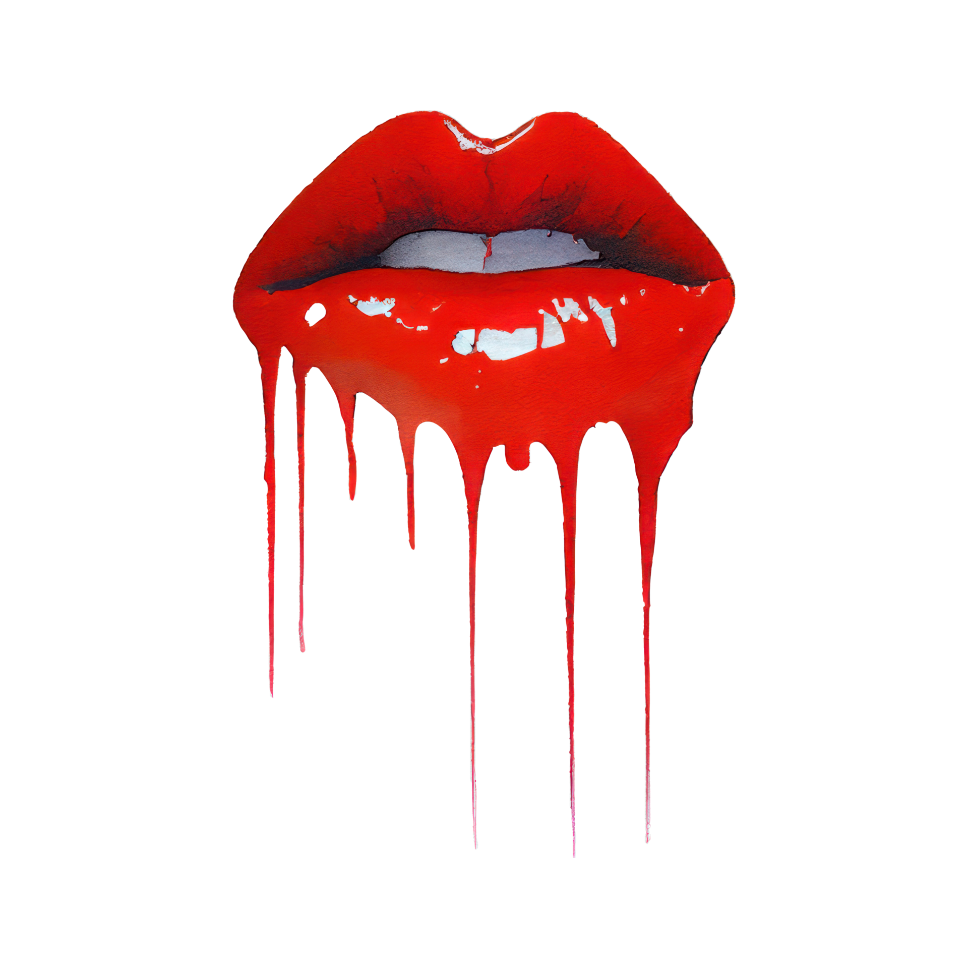 Pinky Red Lips With Mouth Slightly Open And Teeth Visible With Dripping