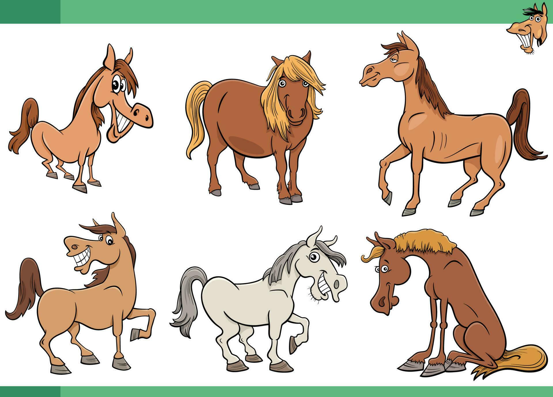cartoon horses farm animals comic characters set 23248277 Vector Art at ...