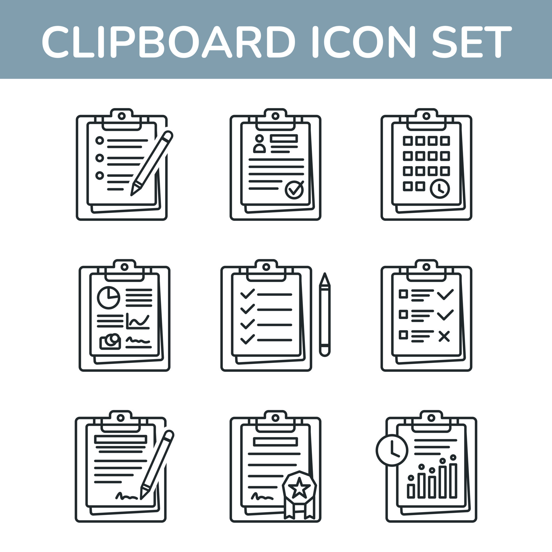 Clipboard and Notepad Icons Set for Checklist, Schedule, and Data ...
