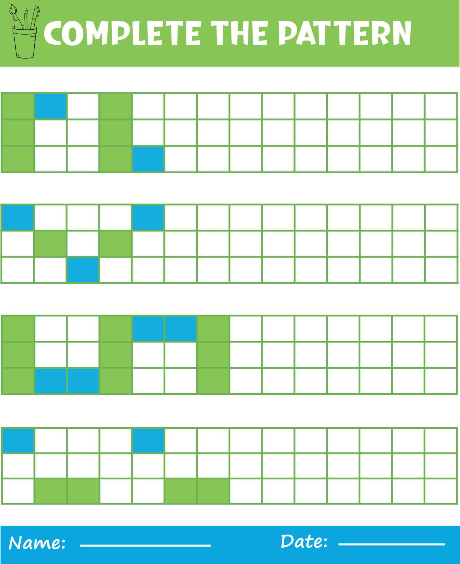 Complete repeating patterns. Worksheet for kids. Practicing motor ...