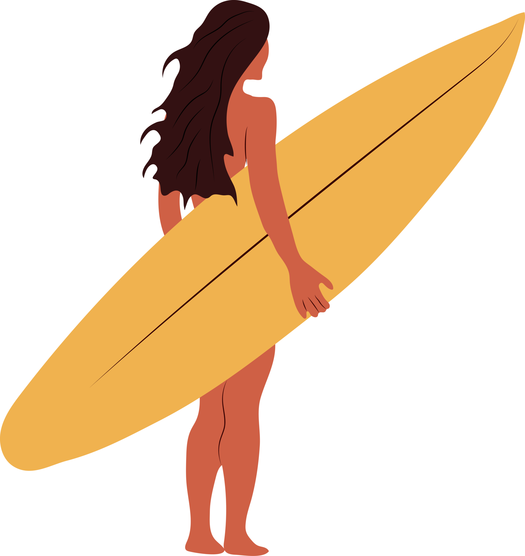 Surf Girl Minimalist Flat Style Digital Art Young Woman With Surfboard In Full Growth