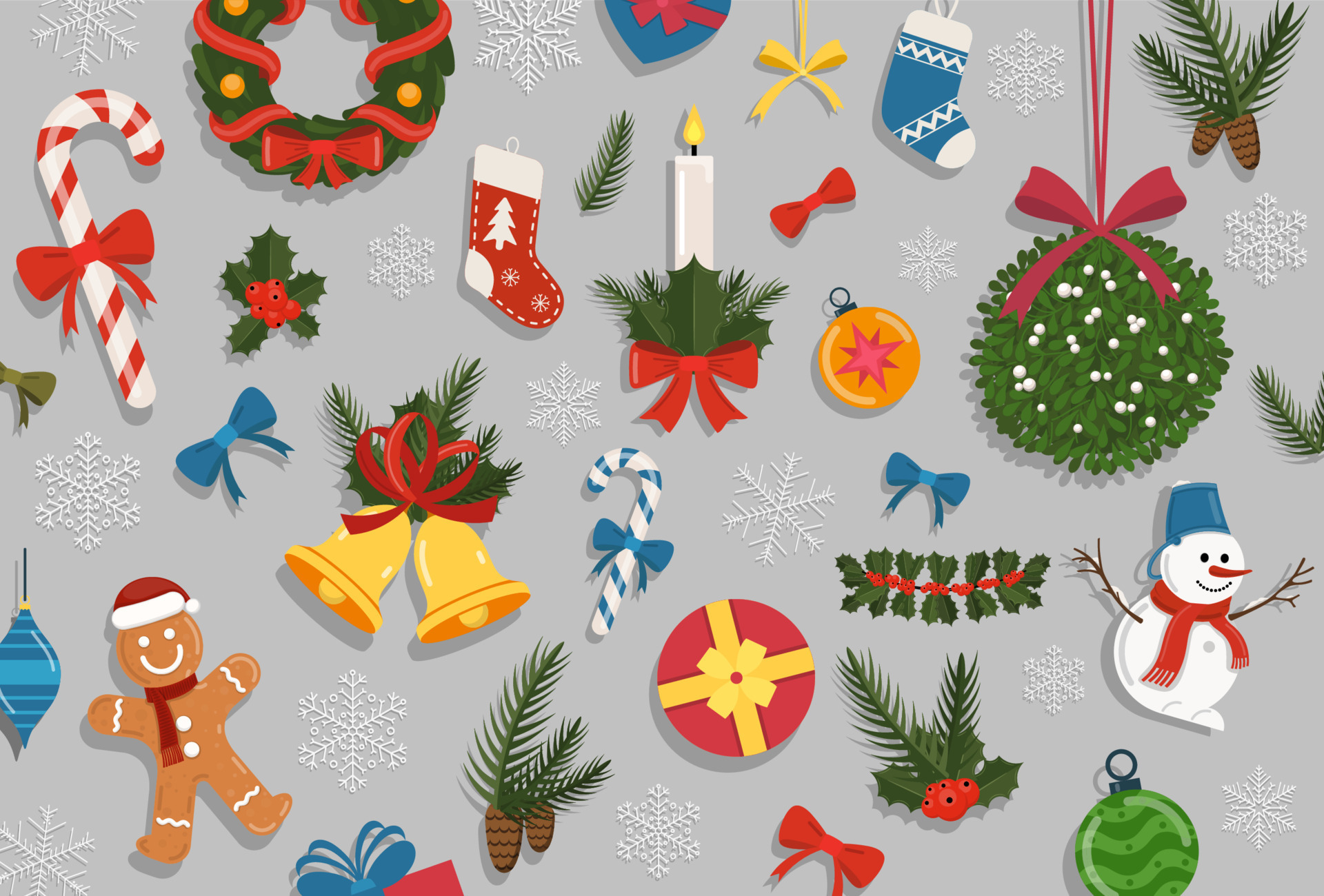 Set of Christmas. New Year holiday decoration elements, symbols ...