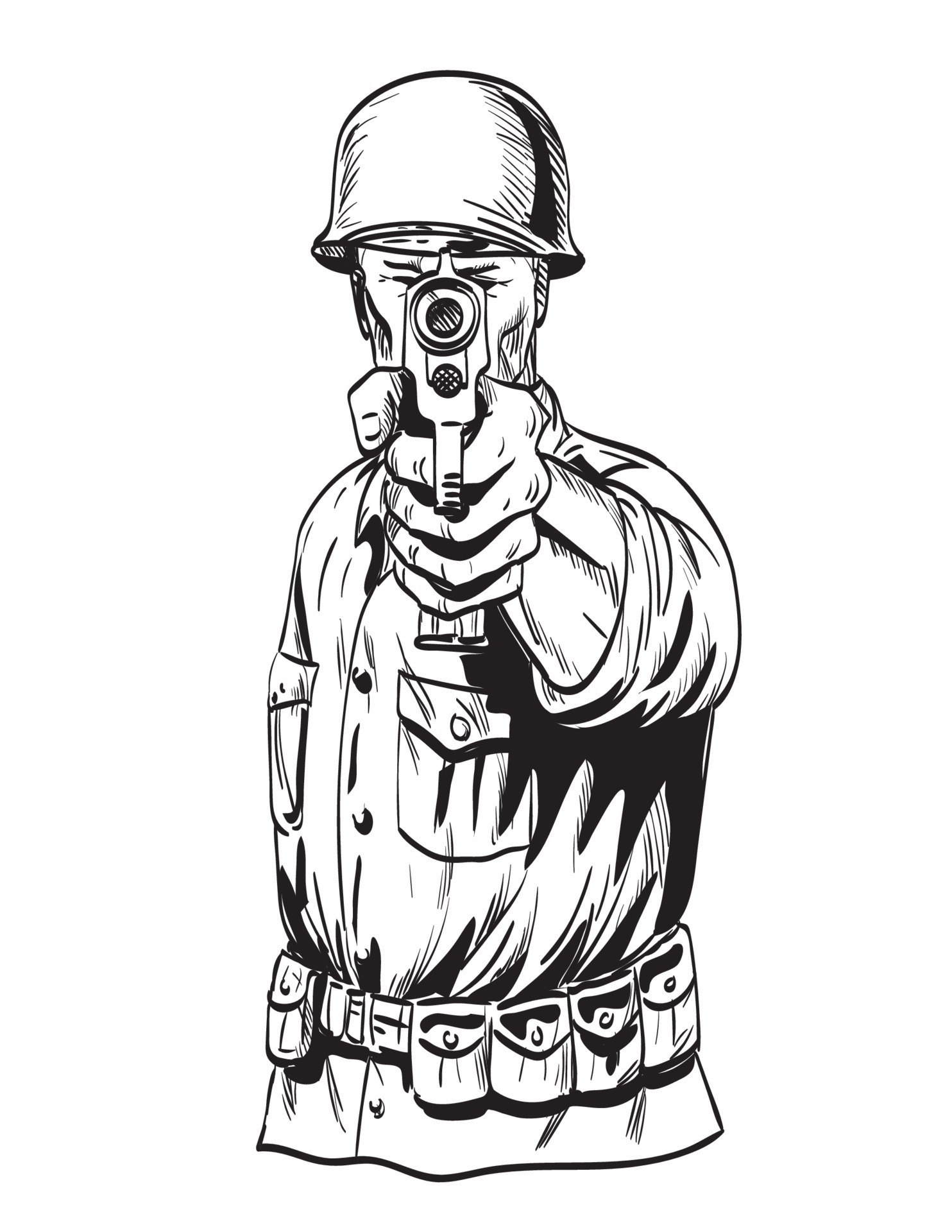 World War Two American Gi Soldier Aiming Pistol Viewed From Front