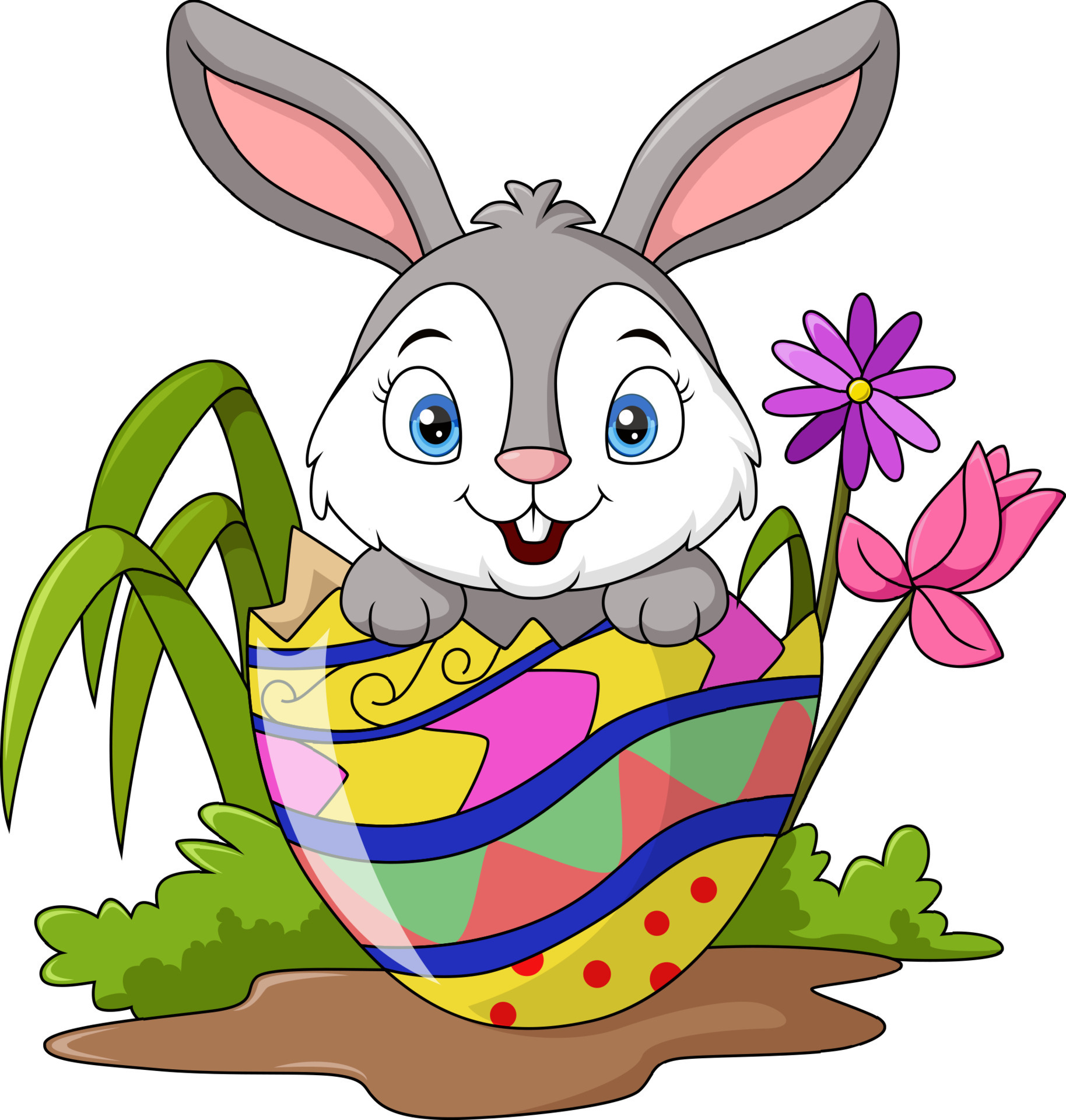 Cute Easter Bunny Cartoon In The Easter Egg 23254138 Vector Art At Vecteezy