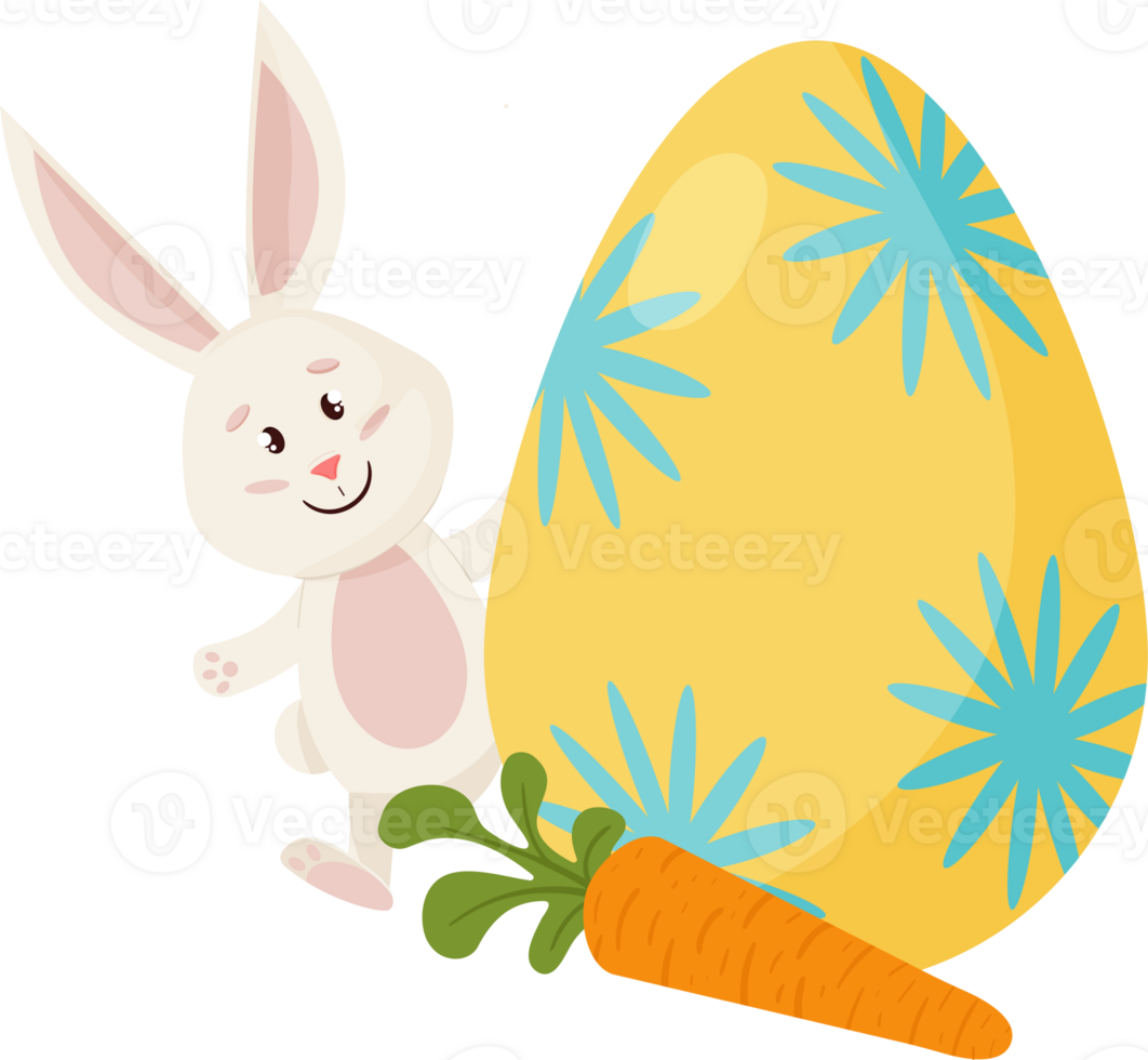 Bunny Character Peeks Out From Egg Carrot Funny Happy Easter Rabbit