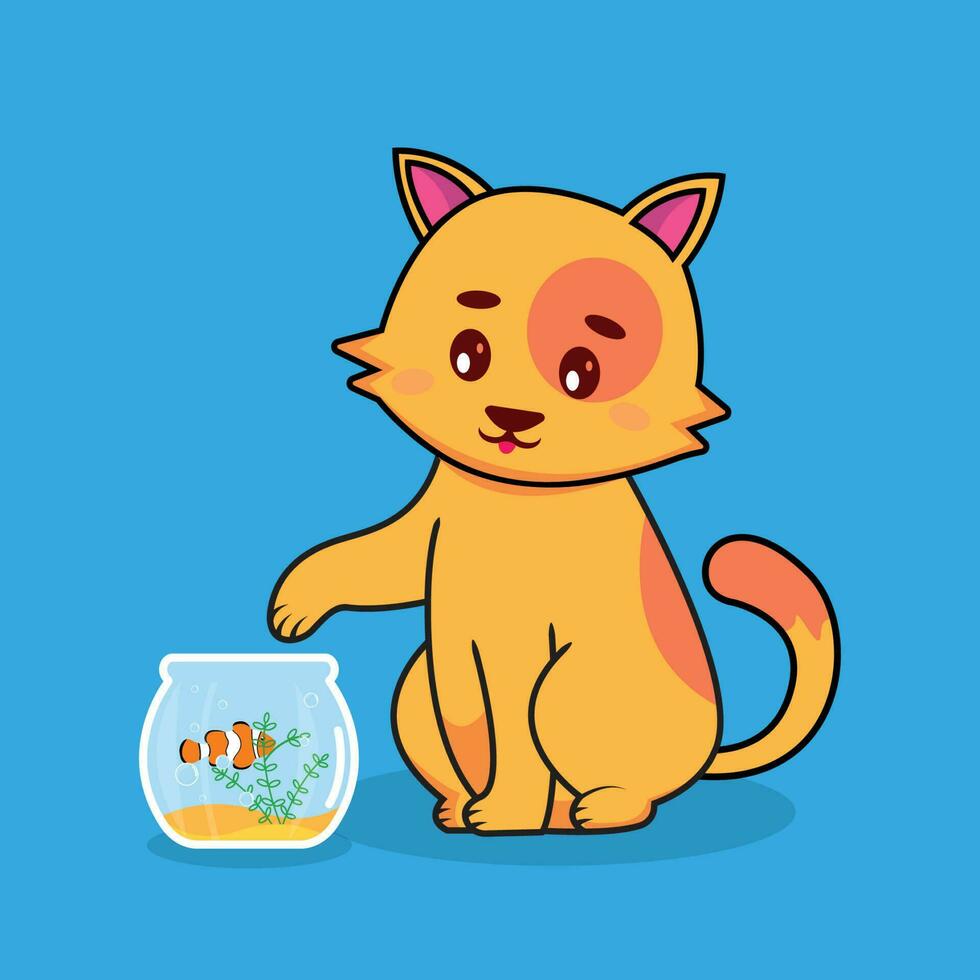 vector illustration of cute cat with fish in aquarium 23254478 Vector ...