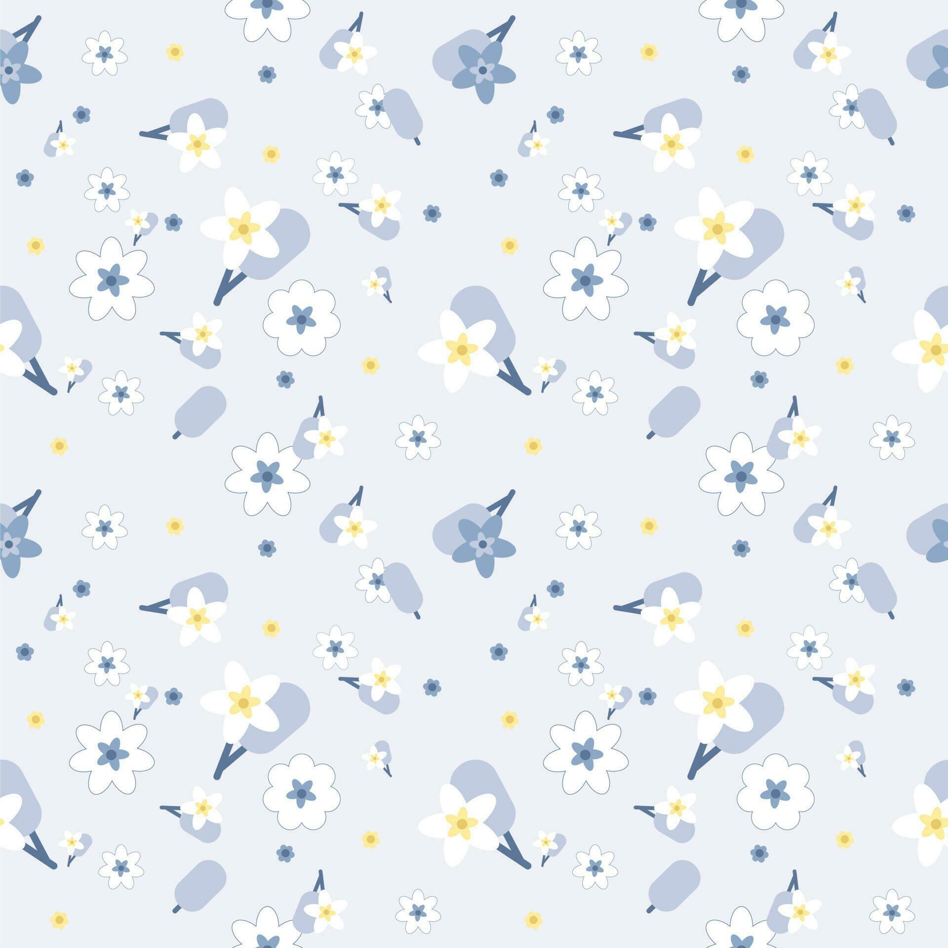Seamless pattern of flowers and leaves on blue background 23254624 ...