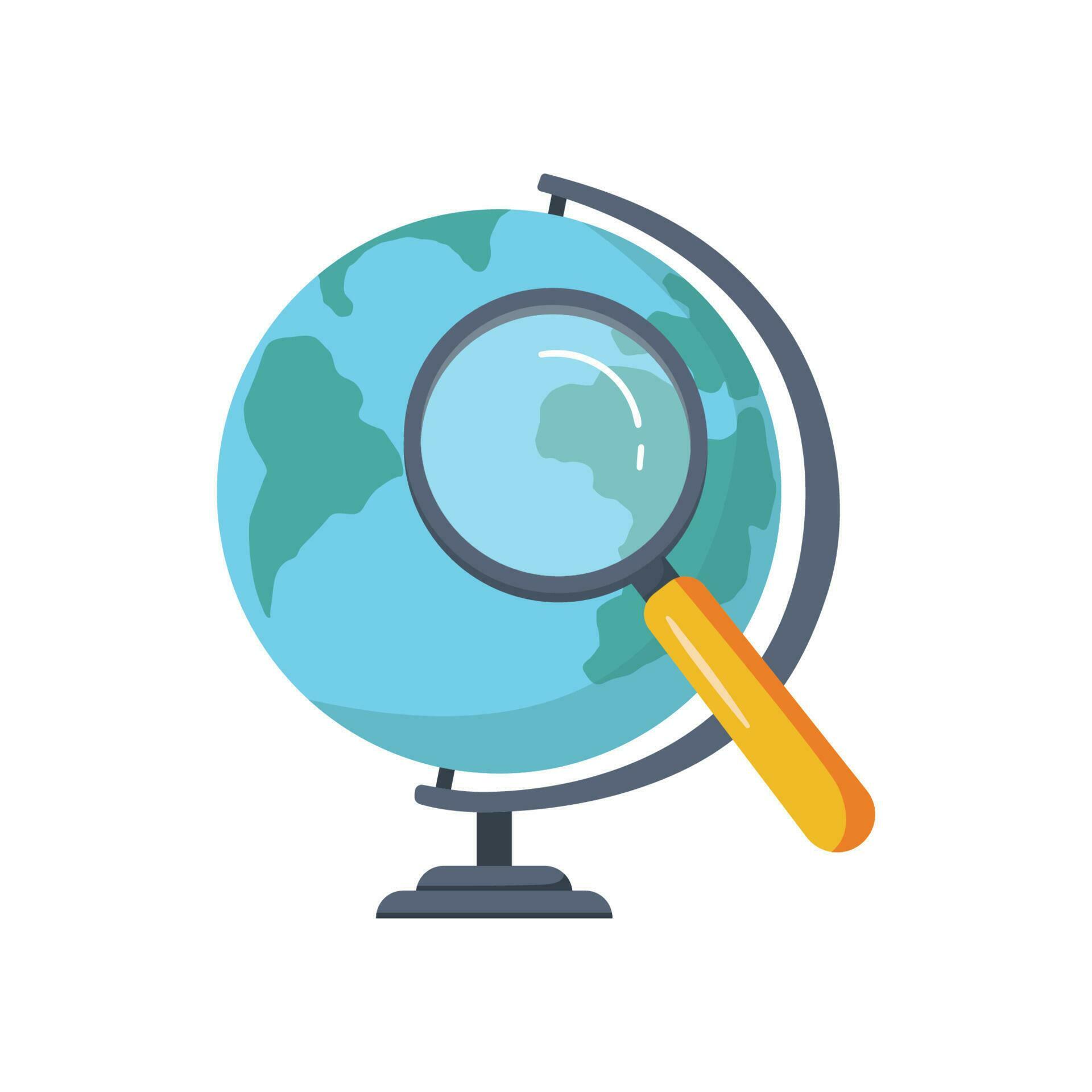 Cartoon magnifying glass and globe icon on white background. Flat vector illustration 23255533 ...