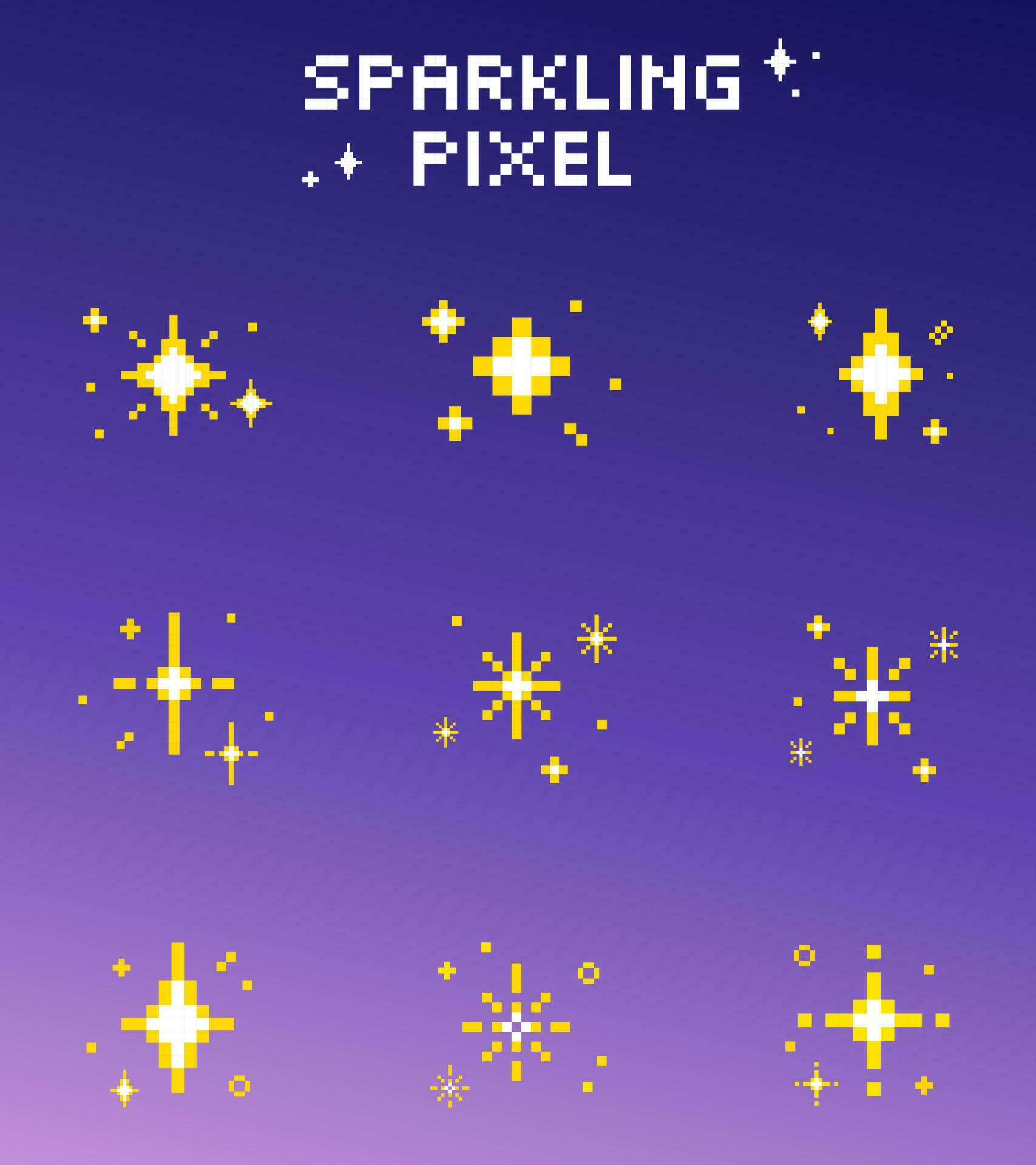 Sparkling pixel set vector bright yellow sparkle star, Stars, glitter, sparkles. Starry sky ...
