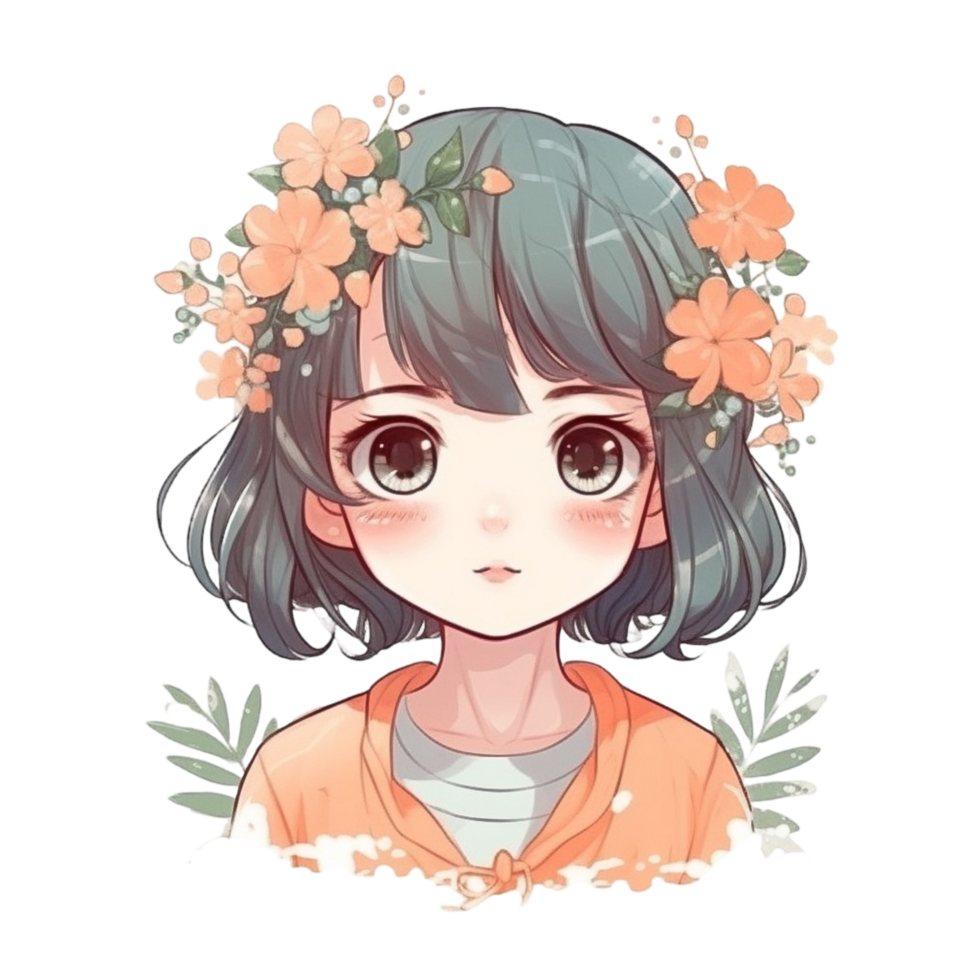 Cute Girl Cartoon Character With Flower On Head 23257973 Png