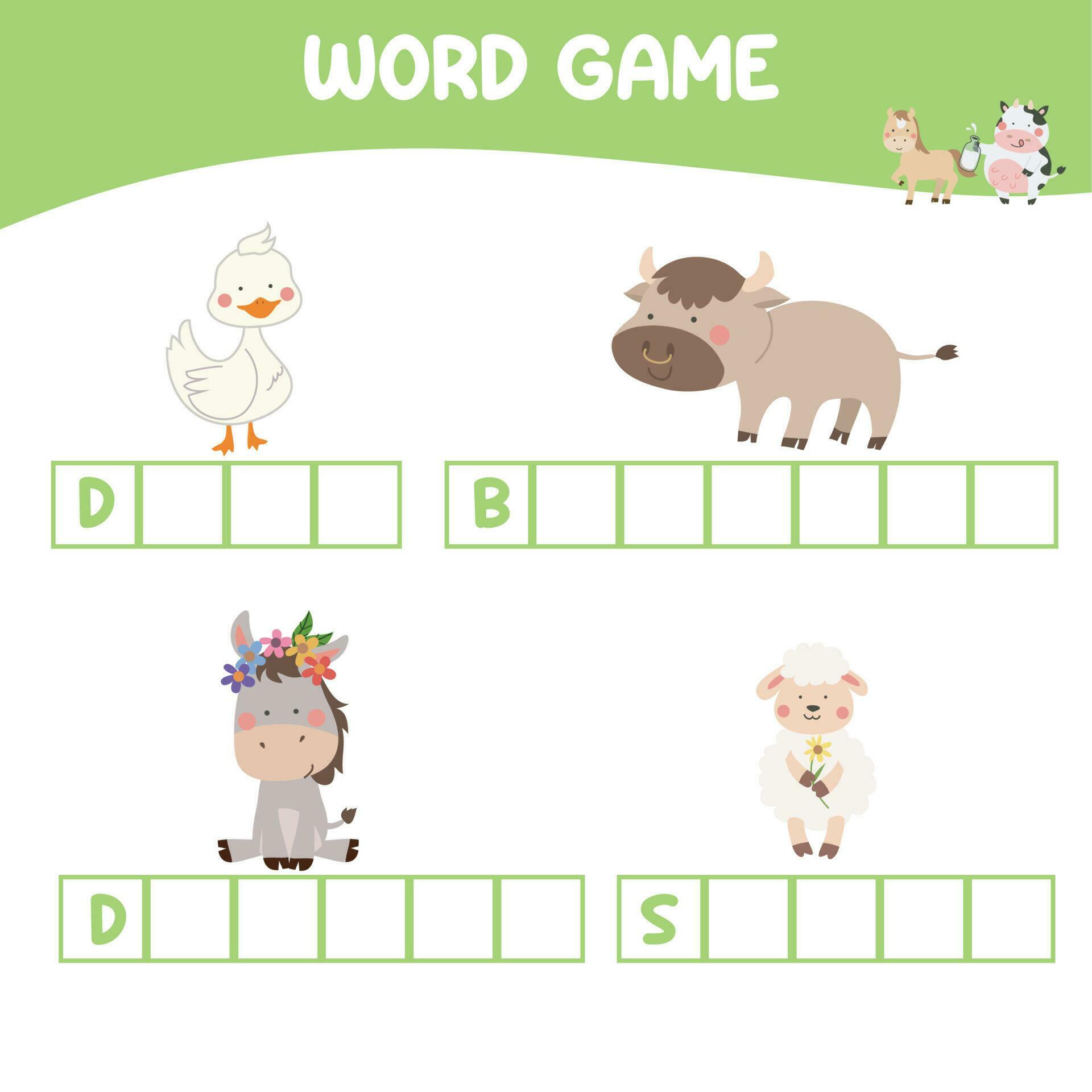 Word game worksheet. Complete animals name worksheet. Educational ...
