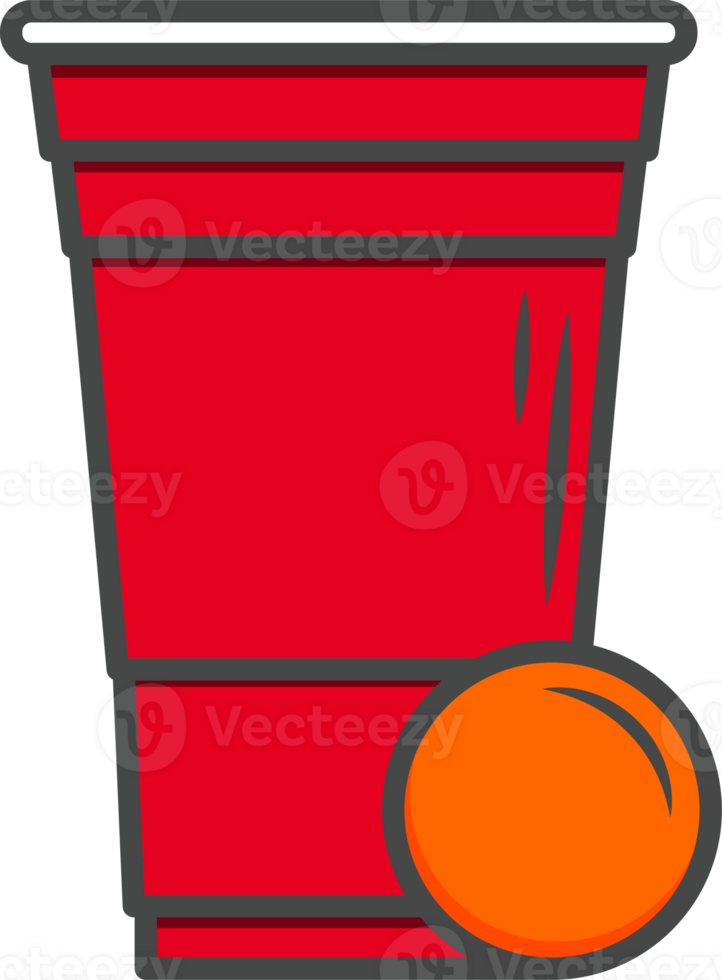 Red Beer Pong Illustration Plastic Cup And Ball With Splashing Beer