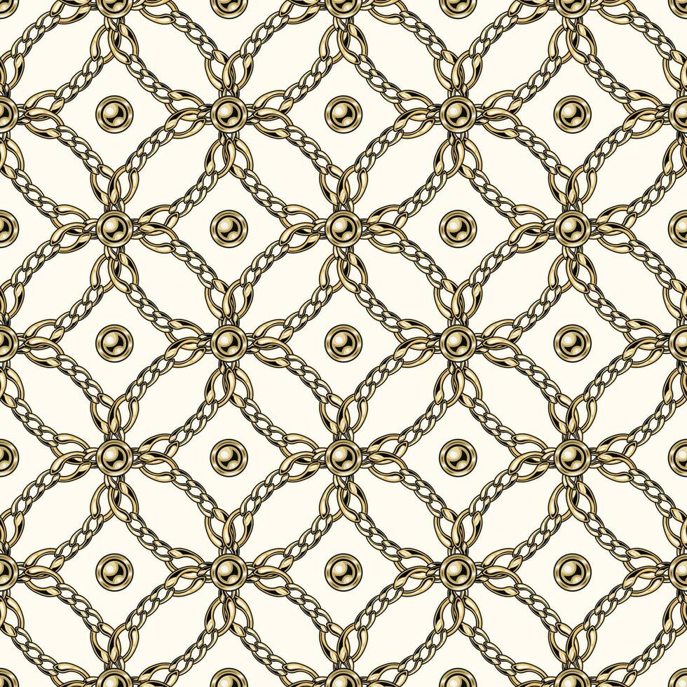 Seamless geometric pattern with gold chains, ball beads, intricate ...