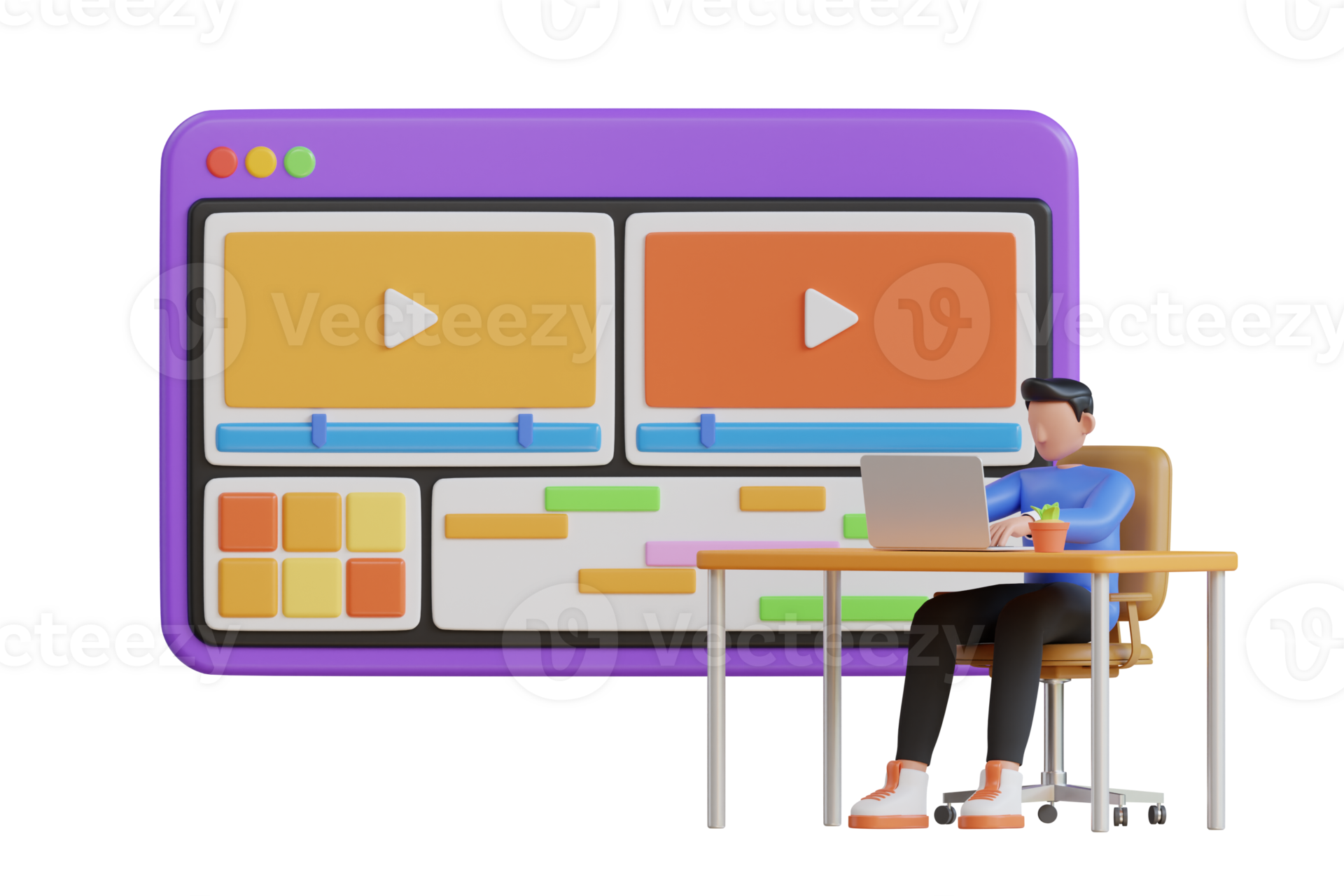 Video production, editing, montage 3d concept illustration. 3d male ...