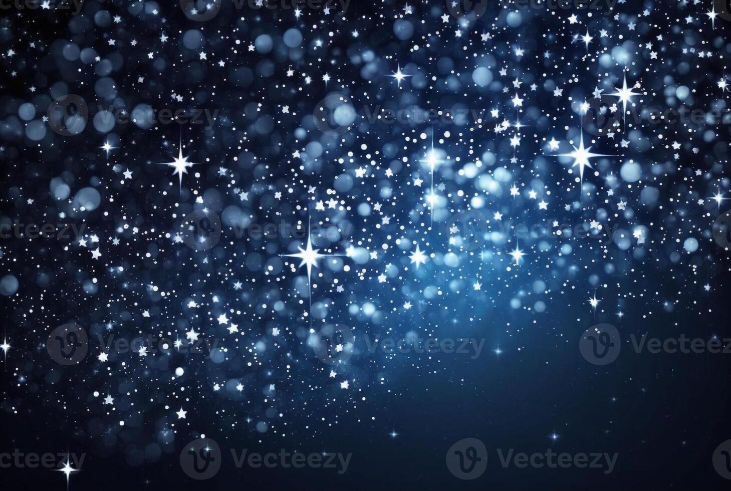 Abstract silver background with white particles and stars. Round bokeh or glitter lights ...