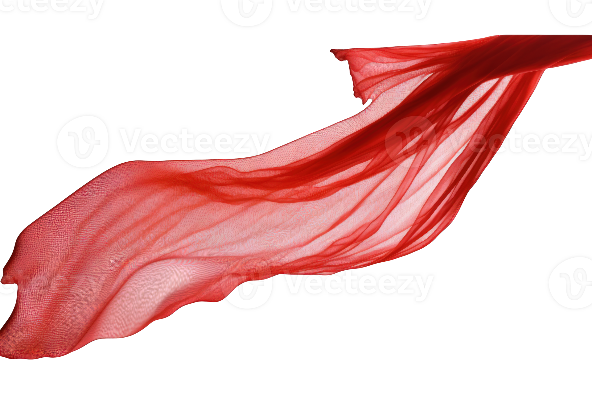 A graceful and billowing red silk fabric flows endlessly through the air, its luxurious texture ...