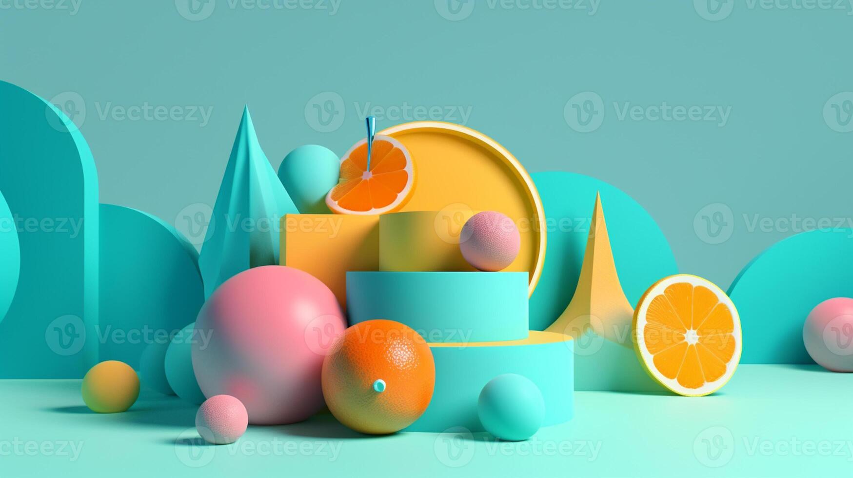 Geometric Objects In Summer Concept In Trending Color Palette For Advertising With Generative Ai