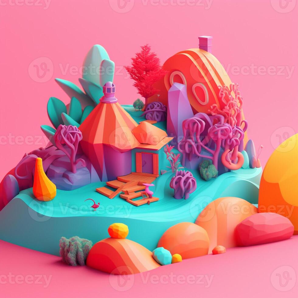 Summer island in isometric view in trending color palette for advertising with 23294365 Stock ...