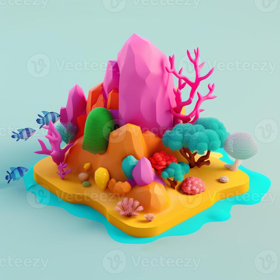 An island in the sea in an isometric view in trending color palette for advertising with ...