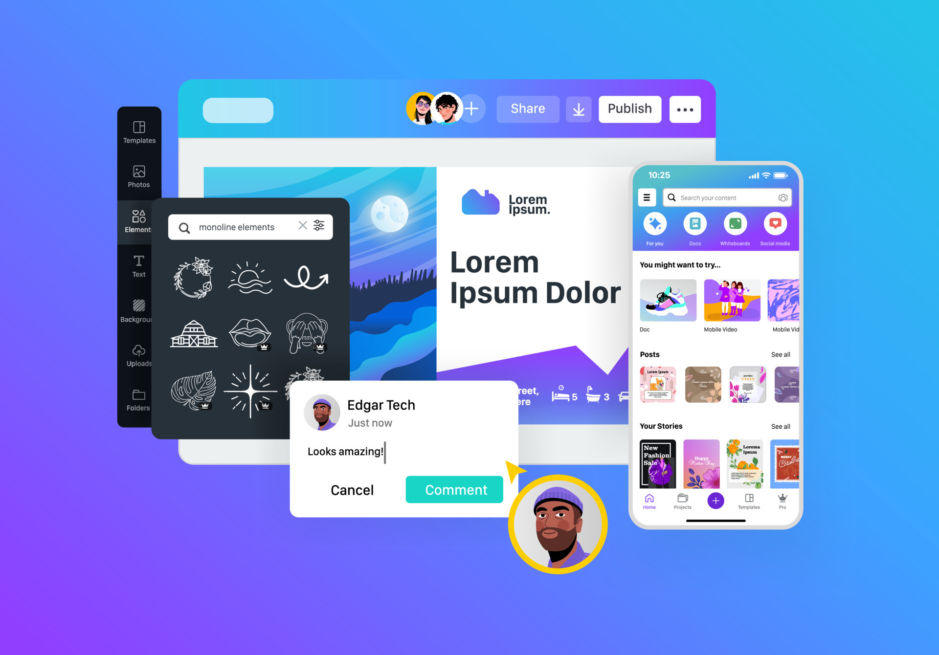 Interface of graphic design platform that is used to create social ...