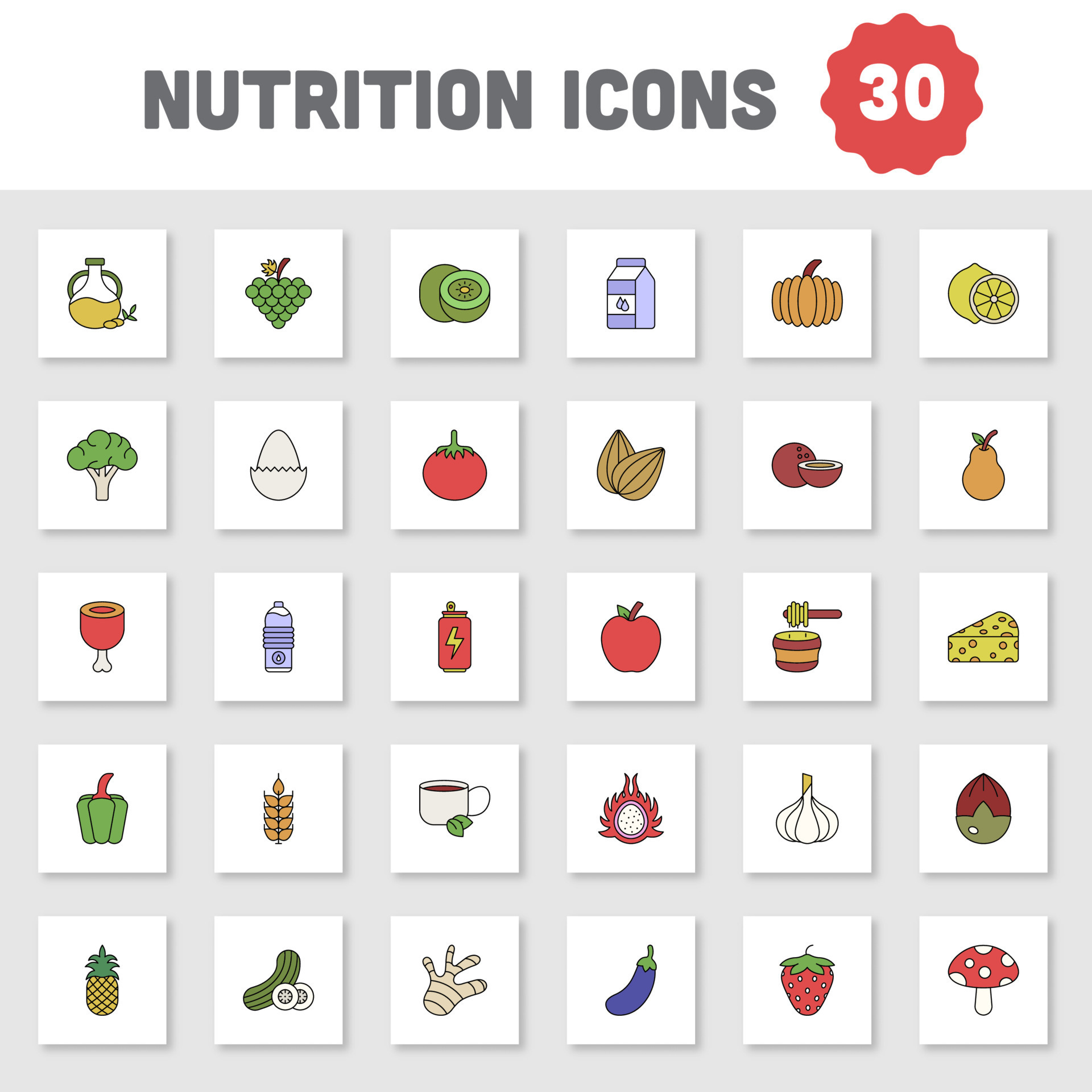 Colorful Nutrition Icon Set In Flat Style Vector Art At Vecteezy