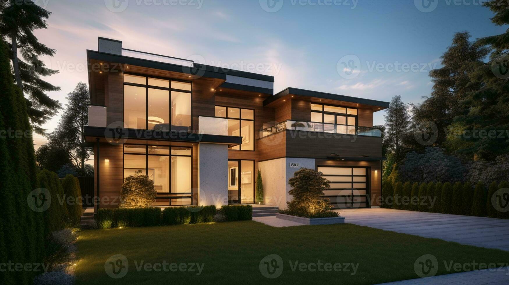 AI Generative Exterior of modern luxury house with garden and beautiful ...