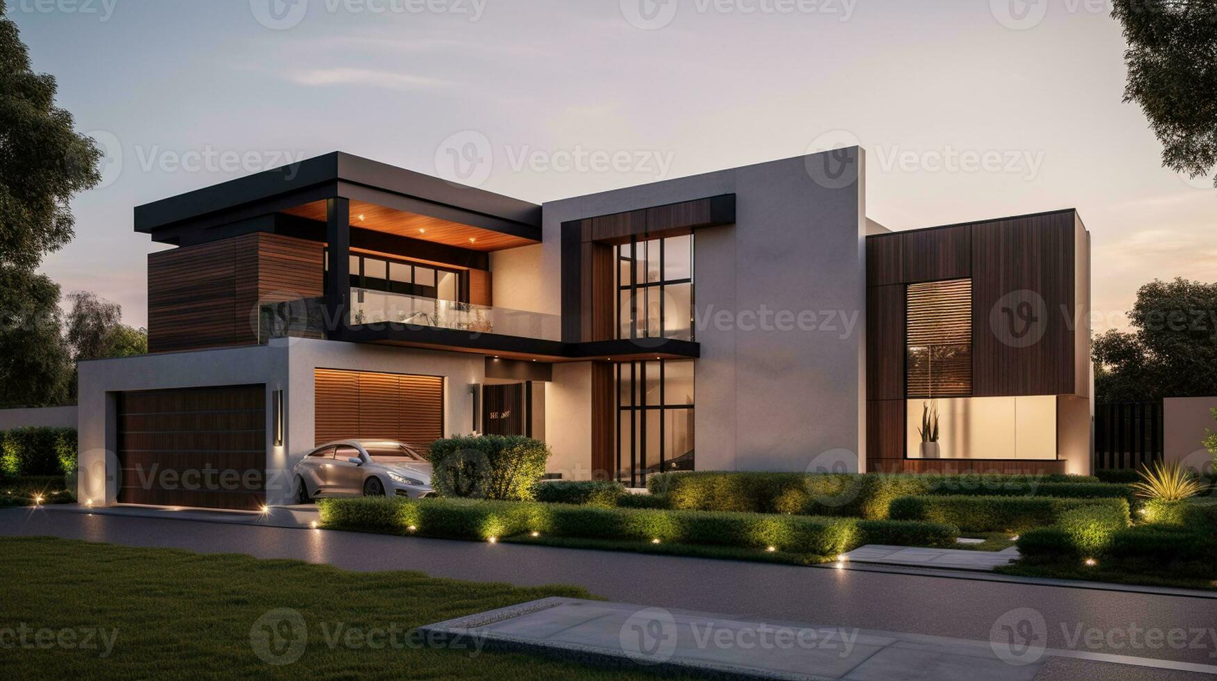 AI Generative Exterior of modern luxury house with garden and beautiful ...