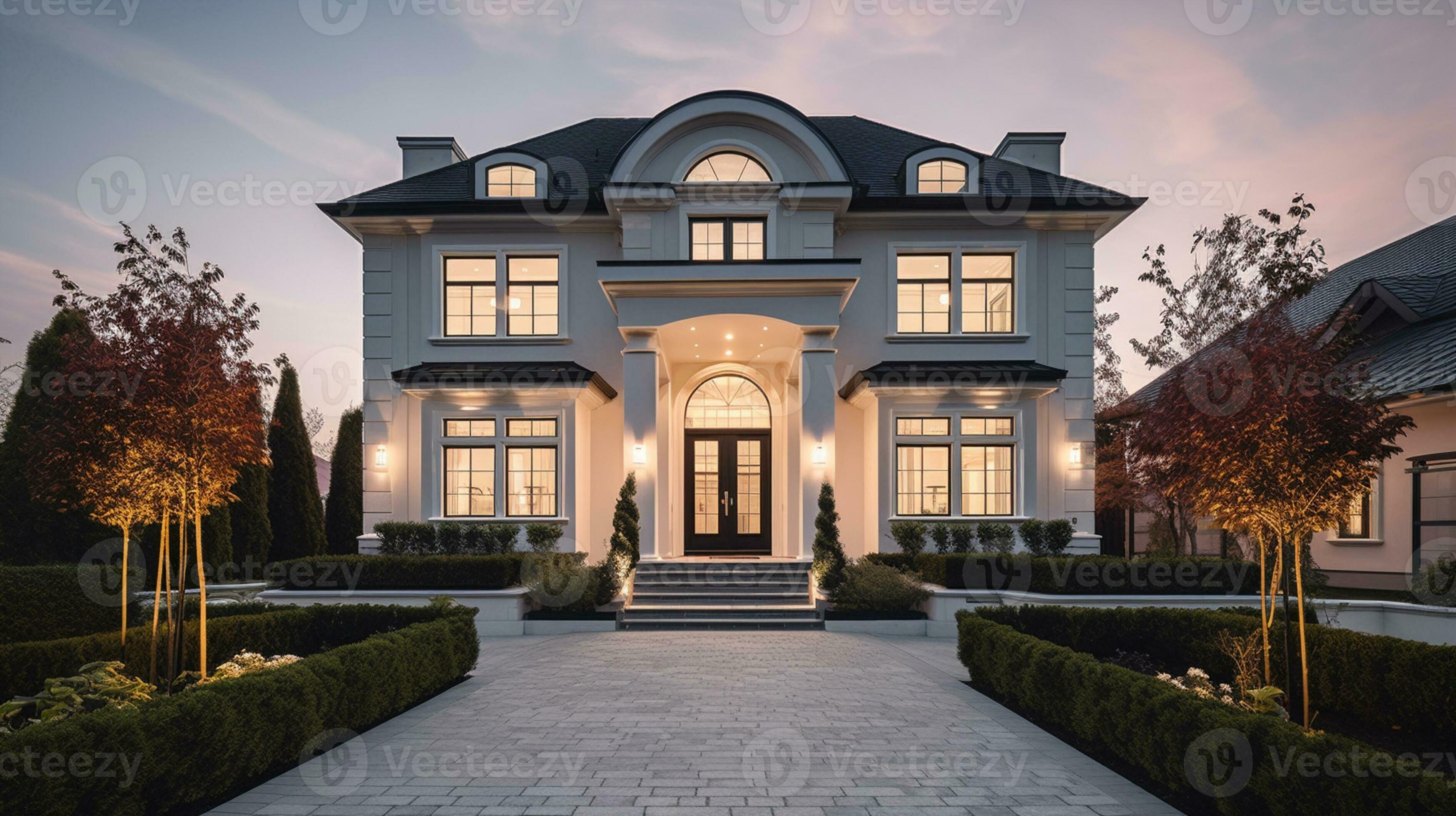 AI Generative Exterior of modern luxury house with garden and beautiful sky, 23308086 Stock ...