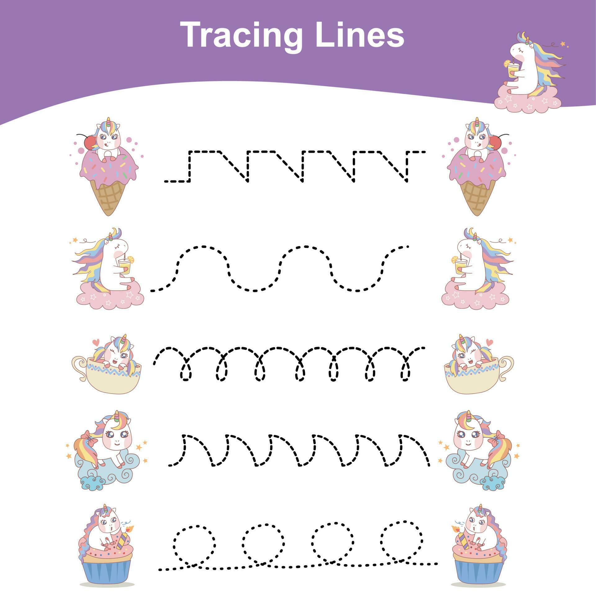 Tracing Lines Unicorn Edition. Educational worksheet. Worksheet ...