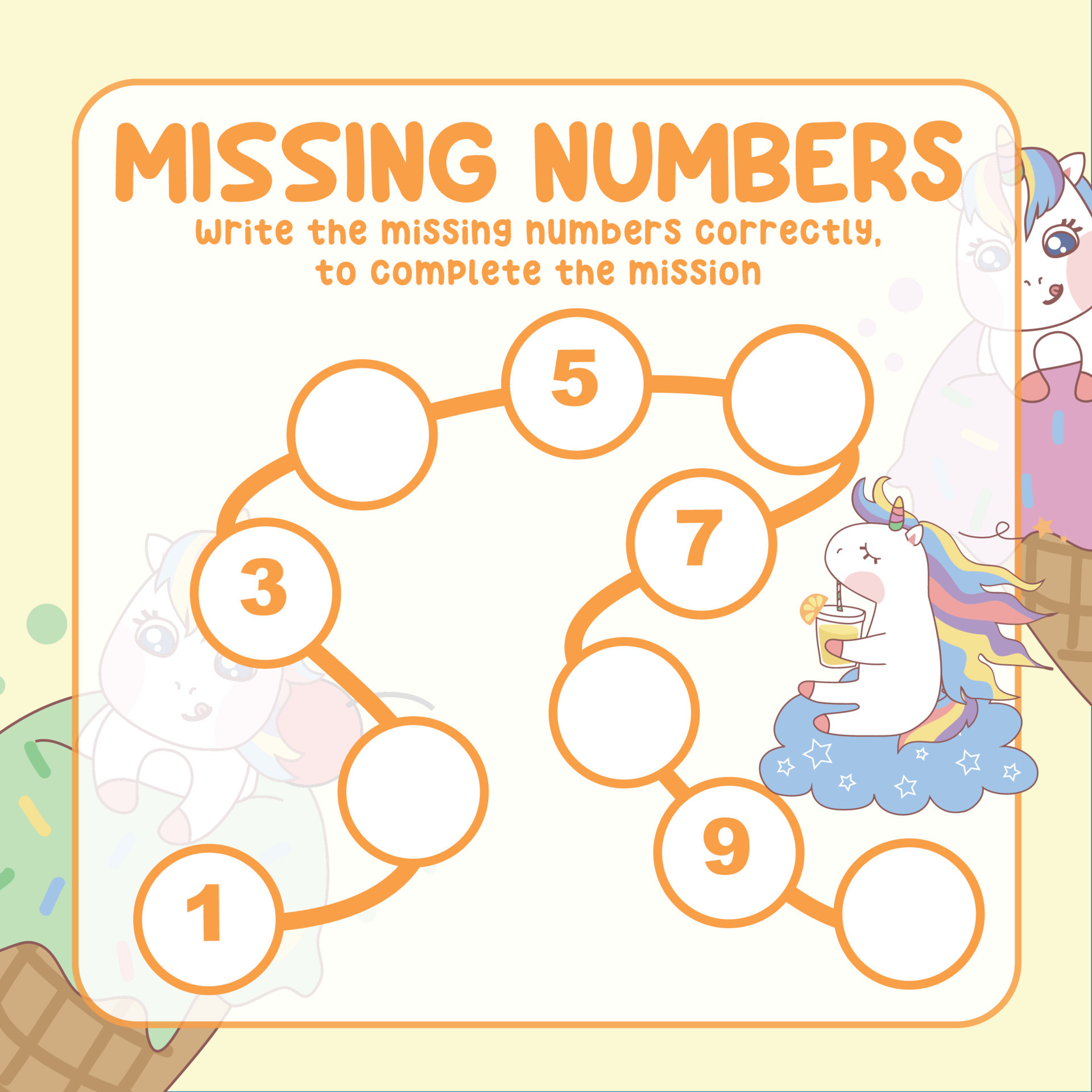 Missing numbers. Write the answer correctly. Educational printable math worksheet. Count and ...