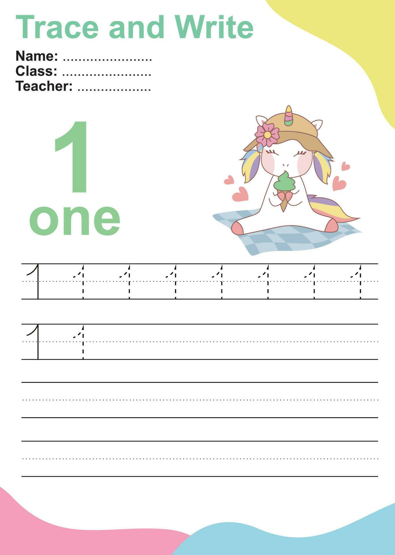Trace and write number for children. Exercise for children to recognize ...