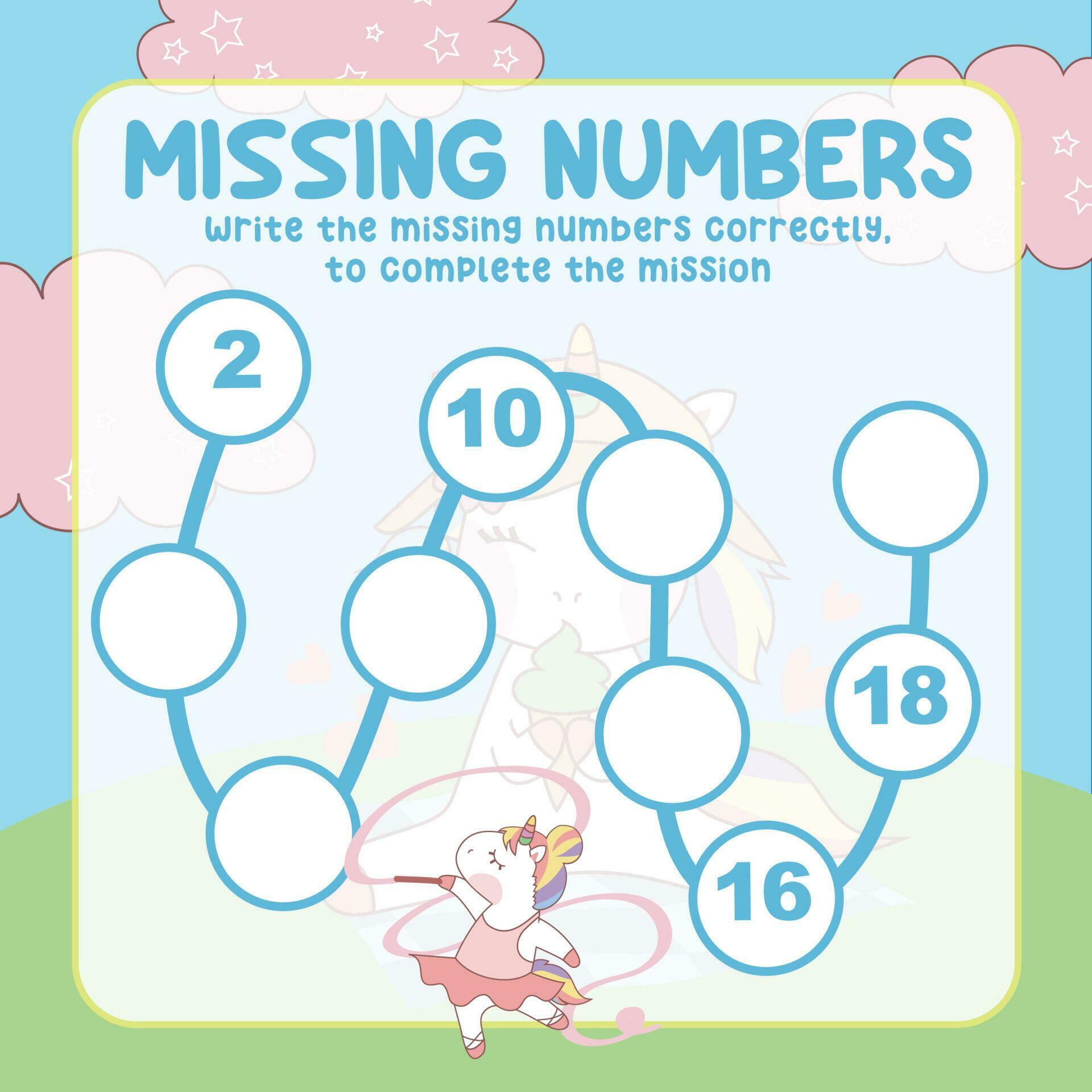 Missing numbers. Write the answer correctly. Educational printable math worksheet. Count and ...