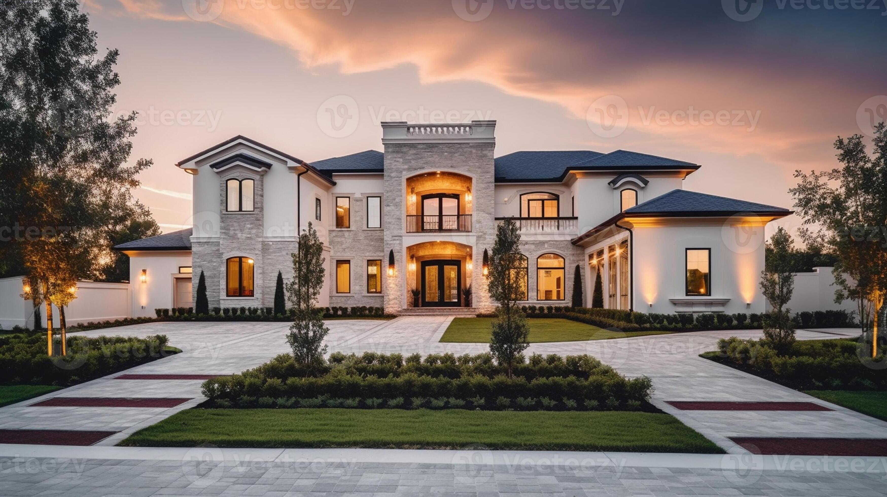 Exterior of modern luxury house with garden and beautiful sky, 23308330 ... Exterior of modern luxury house with garden and beautiful sky, 23308330 ...