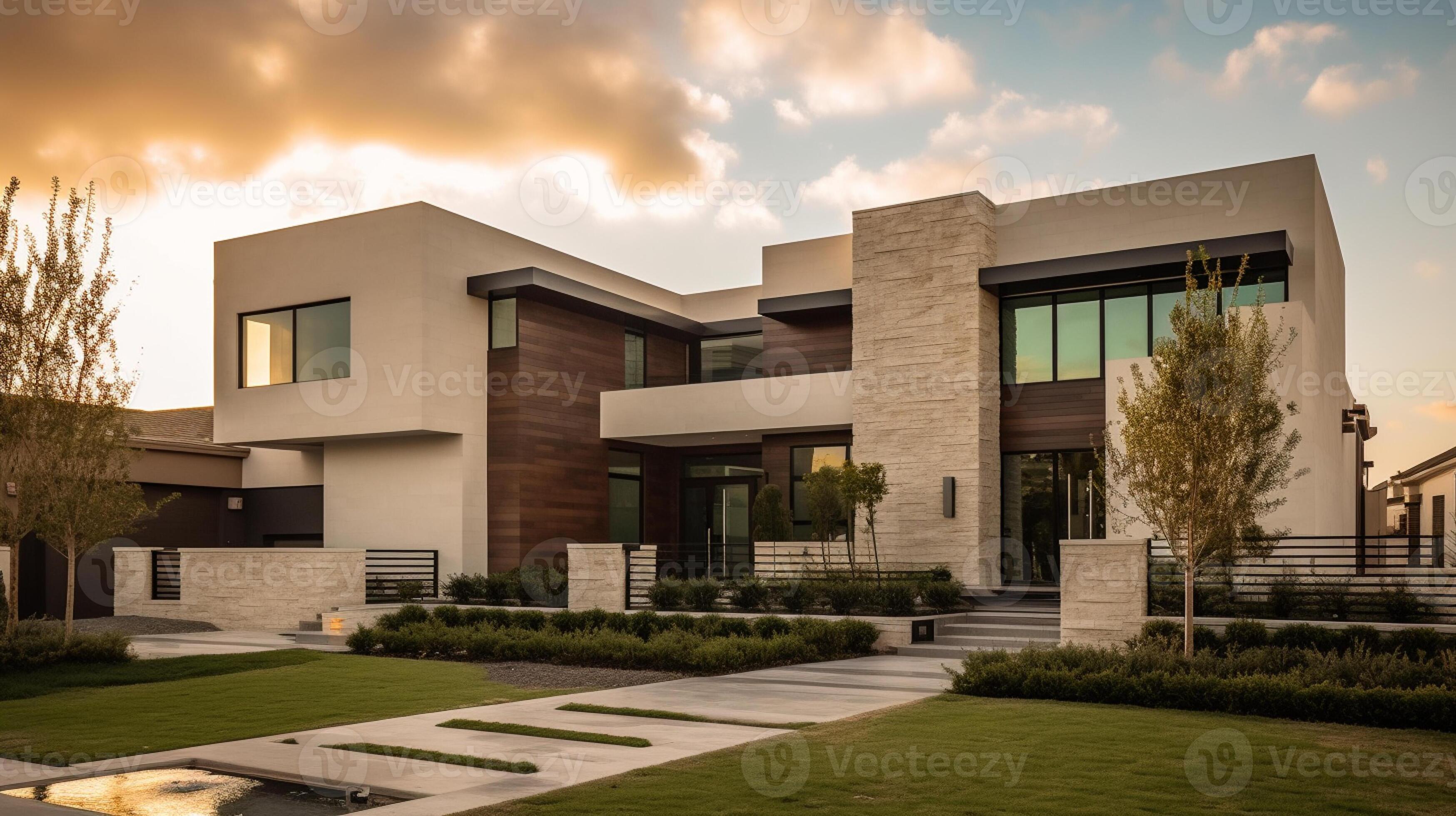 Exterior of modern luxury house with garden and beautiful sky 23308868 ...