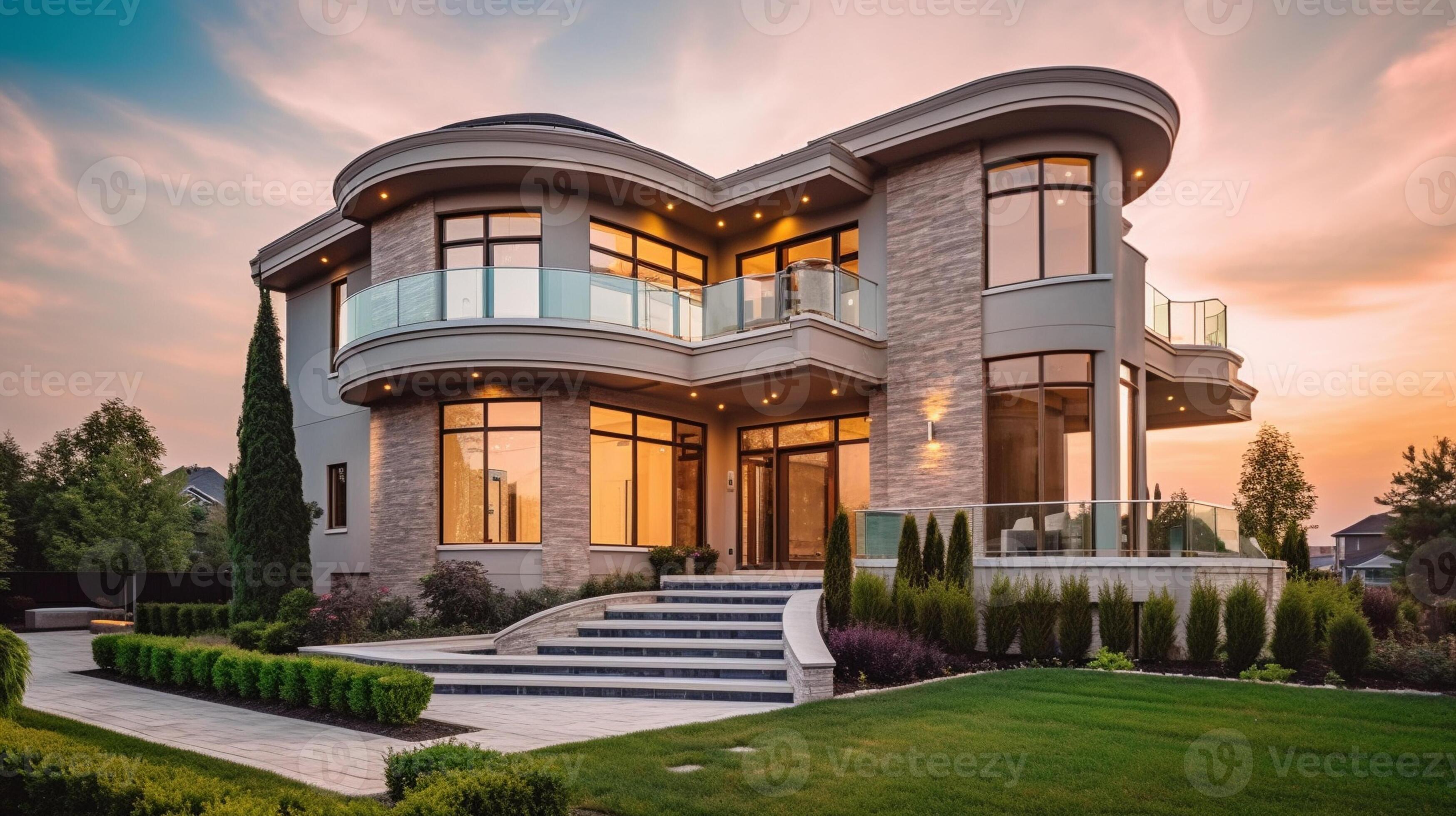 Exterior of modern luxury house with garden and beautiful sky 23309311 ...