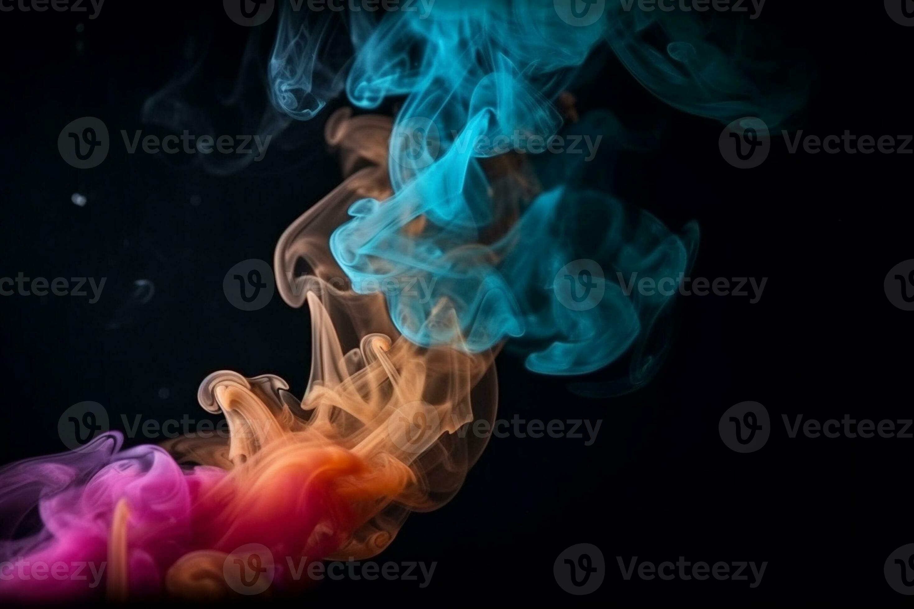 AI Generative Colorful smoke isolated on black background. Abstract background of colorful smoke ...