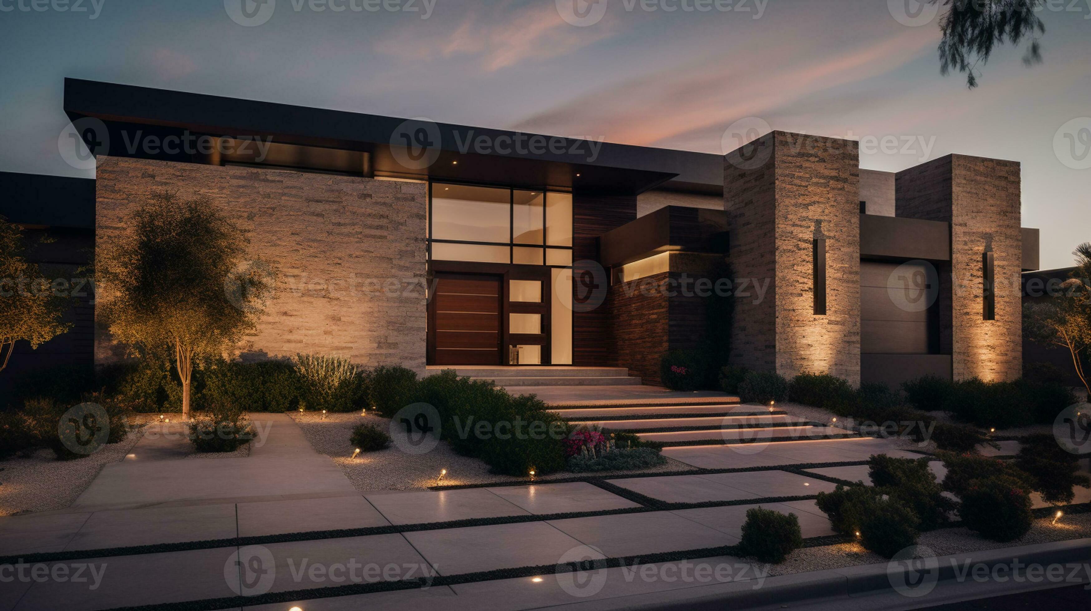 AI Generative Exterior of modern luxury house with garden and beautiful ...