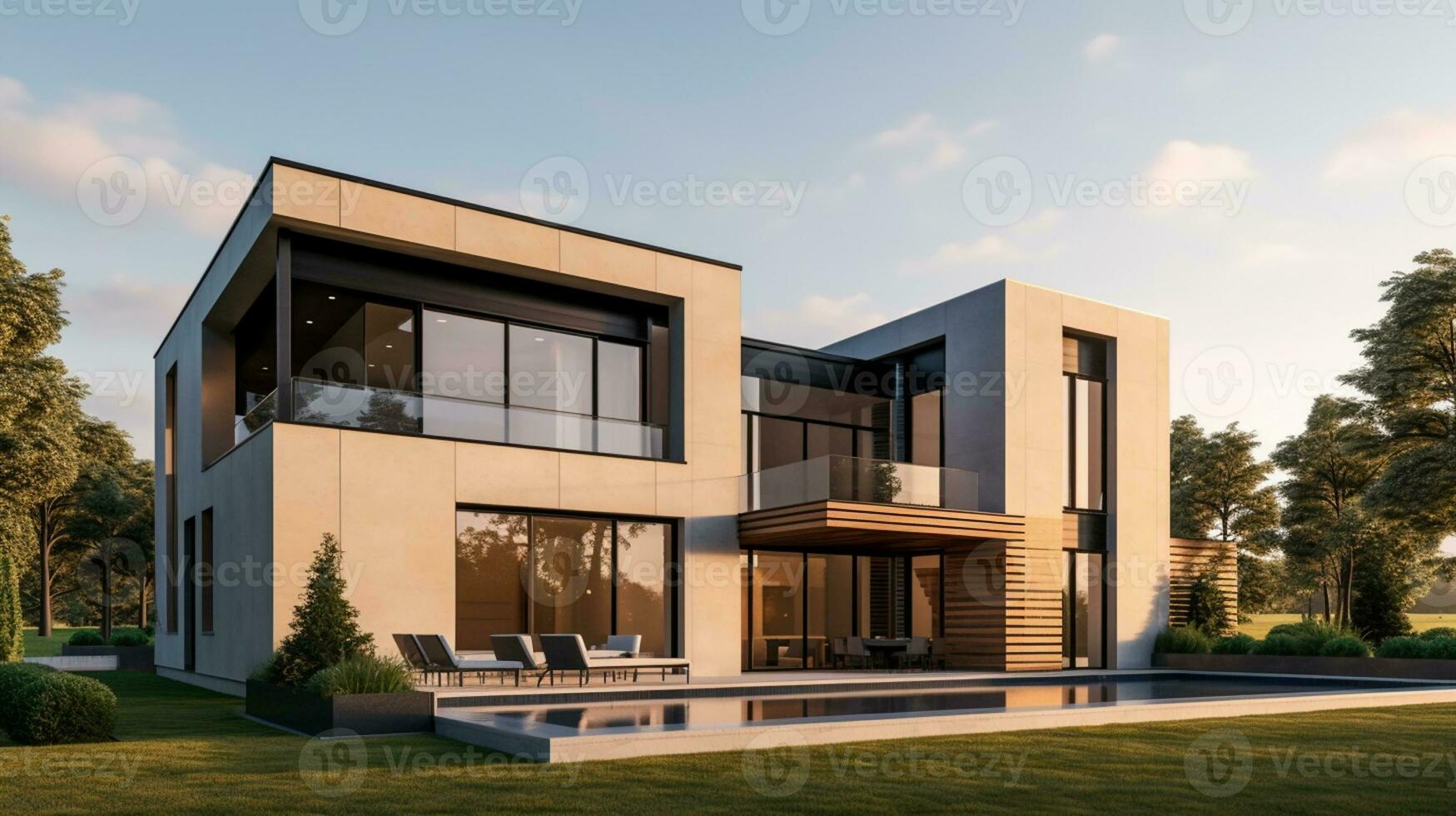 AI Generative Exterior of modern luxury house with garden and beautiful ...