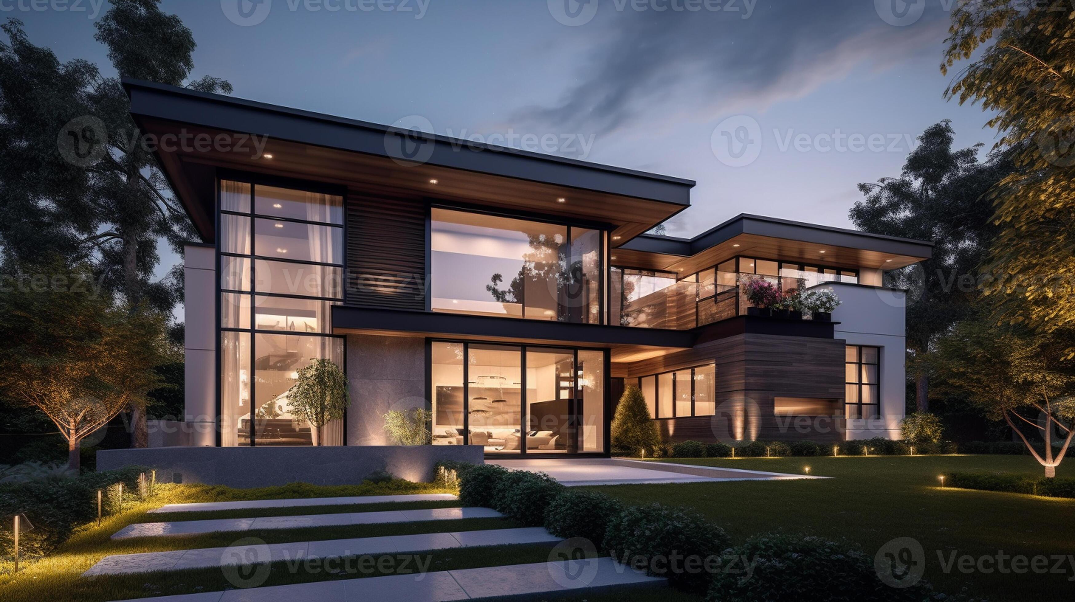 Exterior of modern luxury house with garden and beautiful sky 23309816 ...