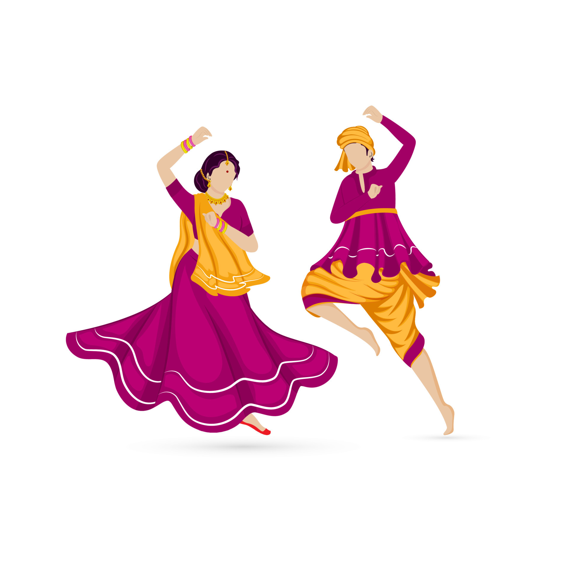 Faceless Indian Couple Playing Dandiya In Traditional Attire On White Background 23314275