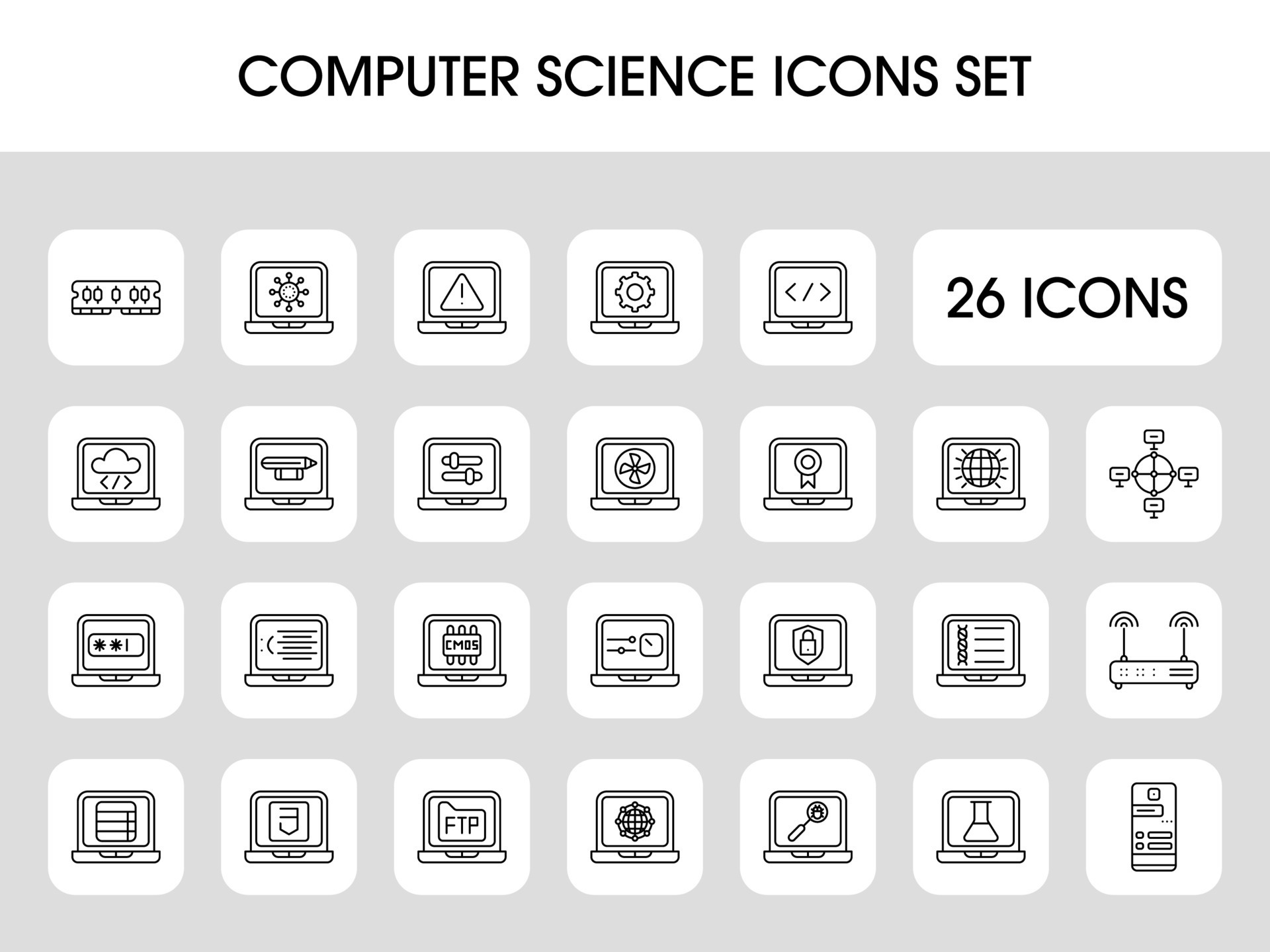 Black Line Art Computer Science Sqaure Icon Set. 23321770 Vector Art at ...