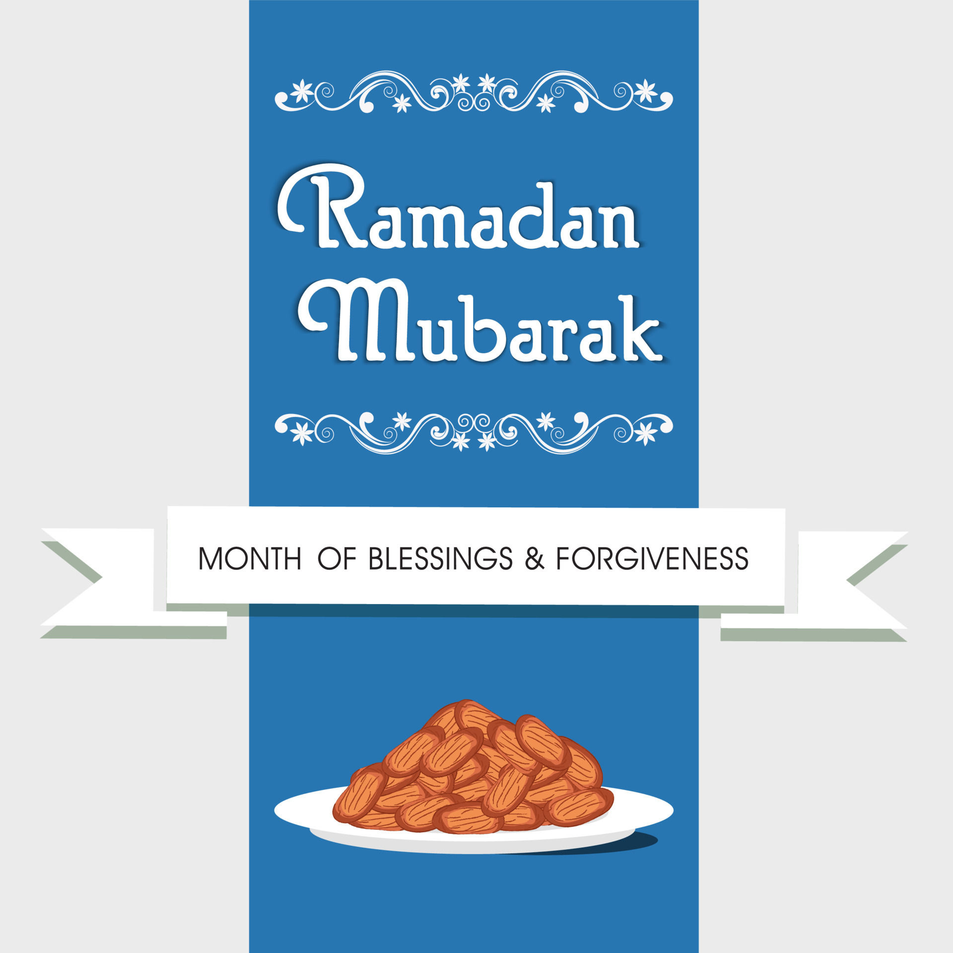 Ramadan Mubarak Wishes With Dates Fruit In Plate On Blue And Gray ...