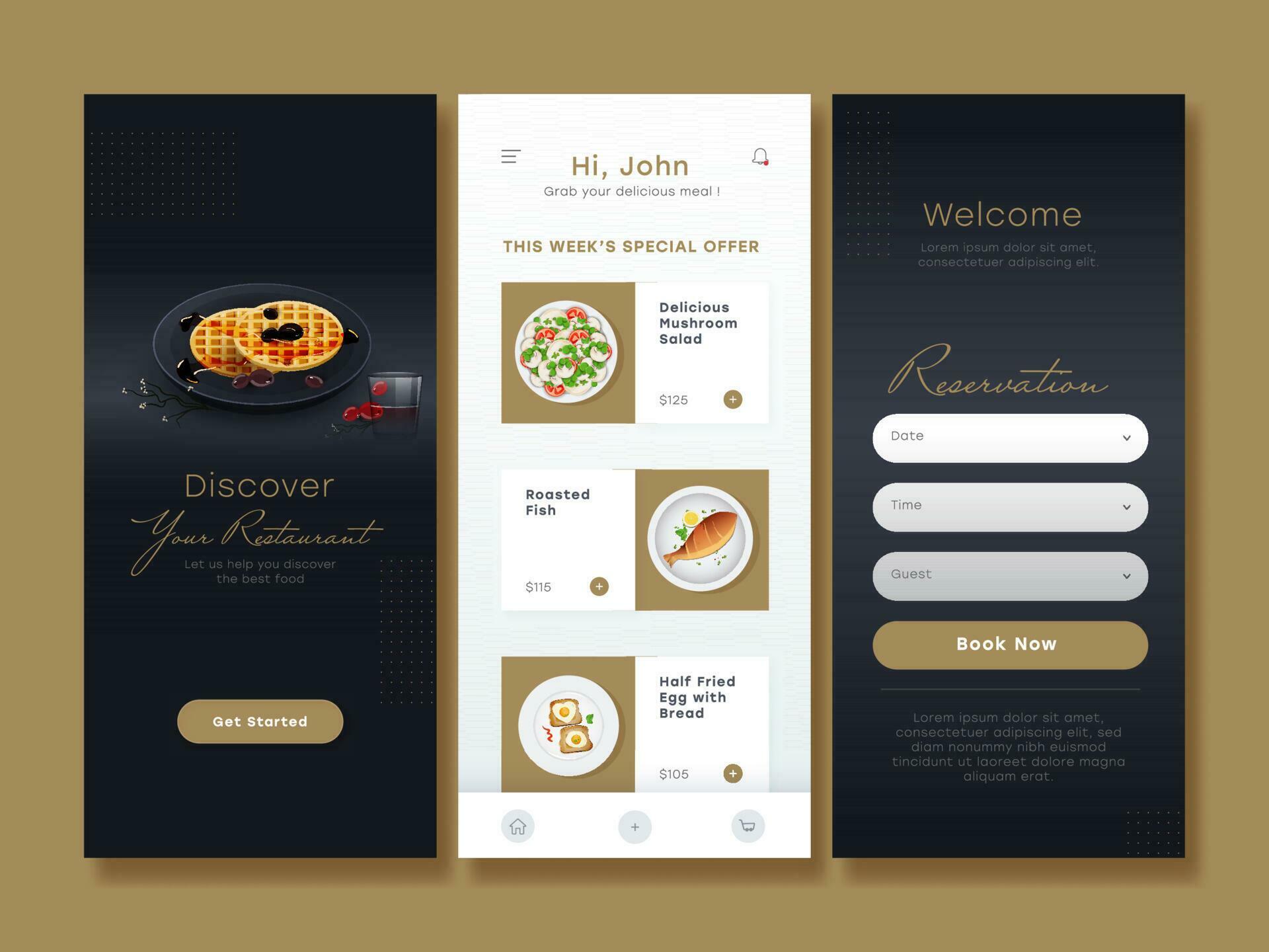 Set Of UI, UX, GUI Screens Including Sign In, Menu, Reservation For ...